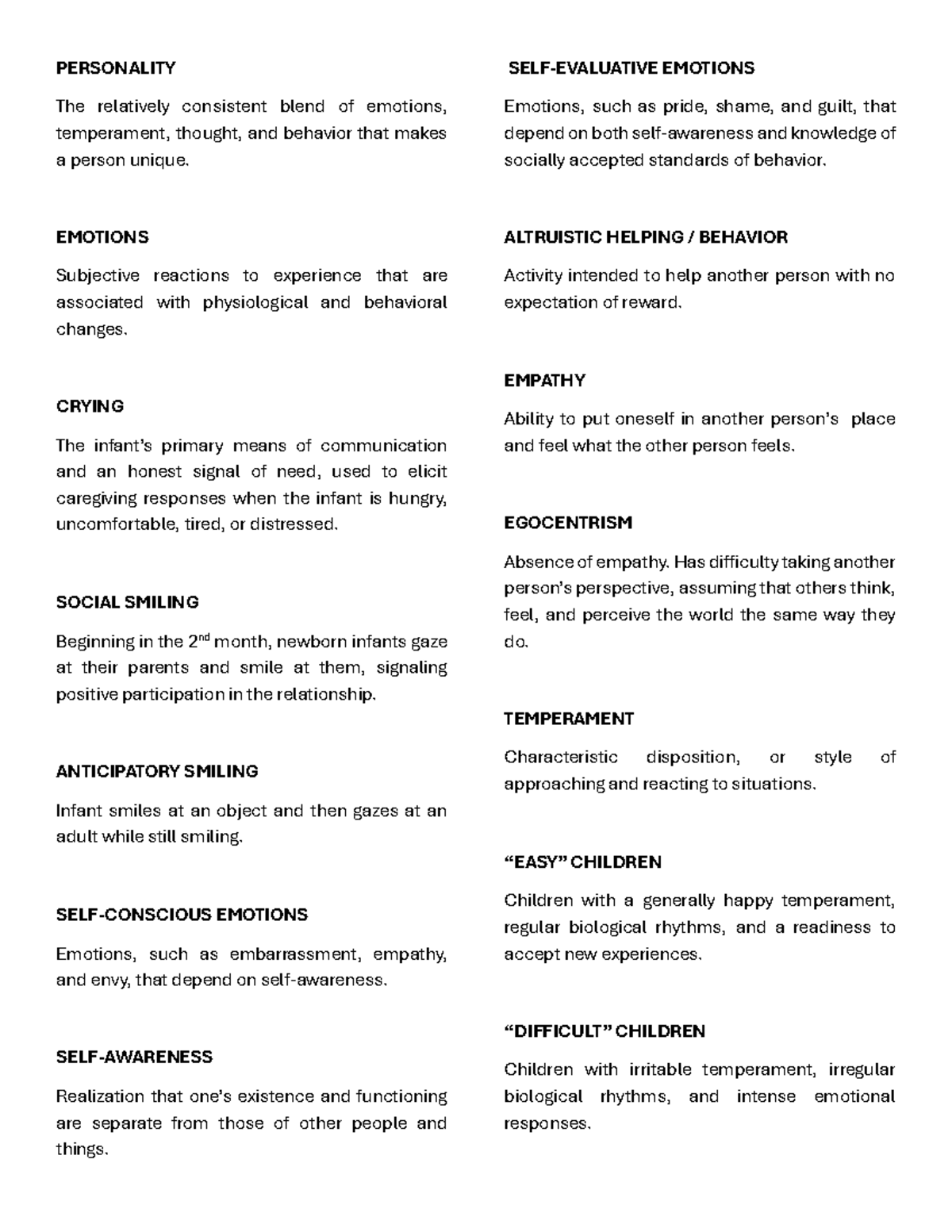 Developmental Psychology - Key Terms and Concepts (PSY 101) - Studocu