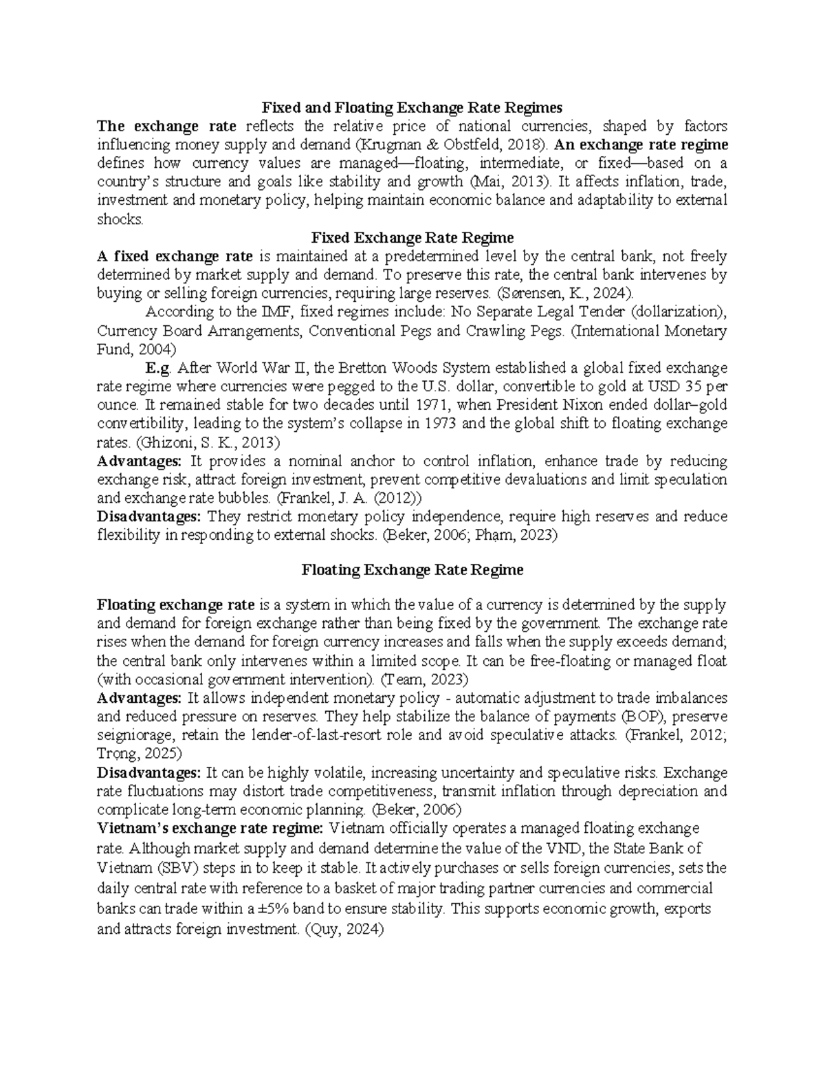 Fixed and Floating Exchange Rate Regimes: An Analysis of Impacts - Studocu