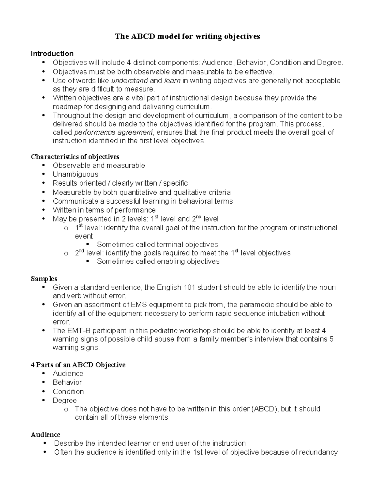 ABCD Model of Writing Objectives - The ABCD model for writing ...