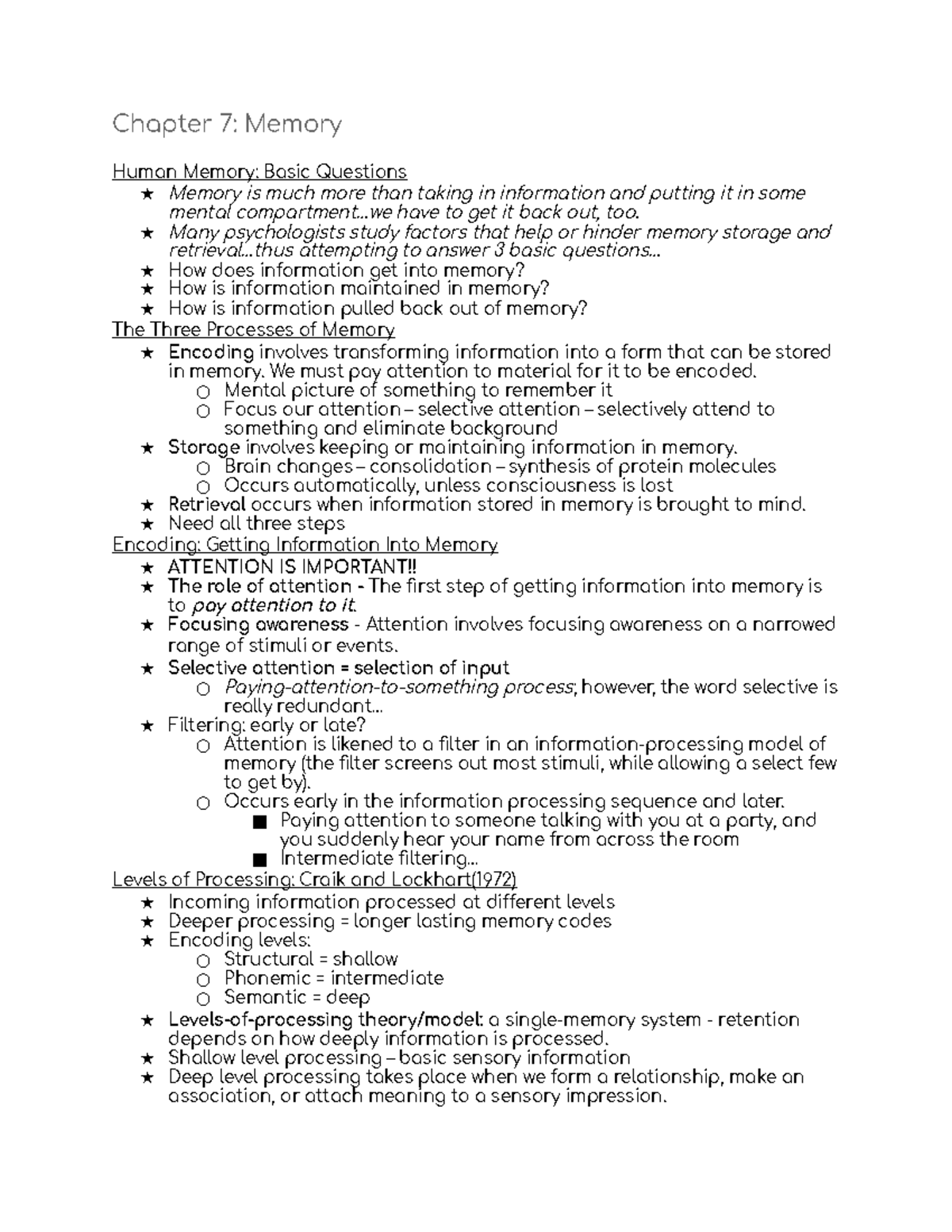 Memory Concepts in Depth: An Overview of Chapter 7 Psychology 101 - Studocu