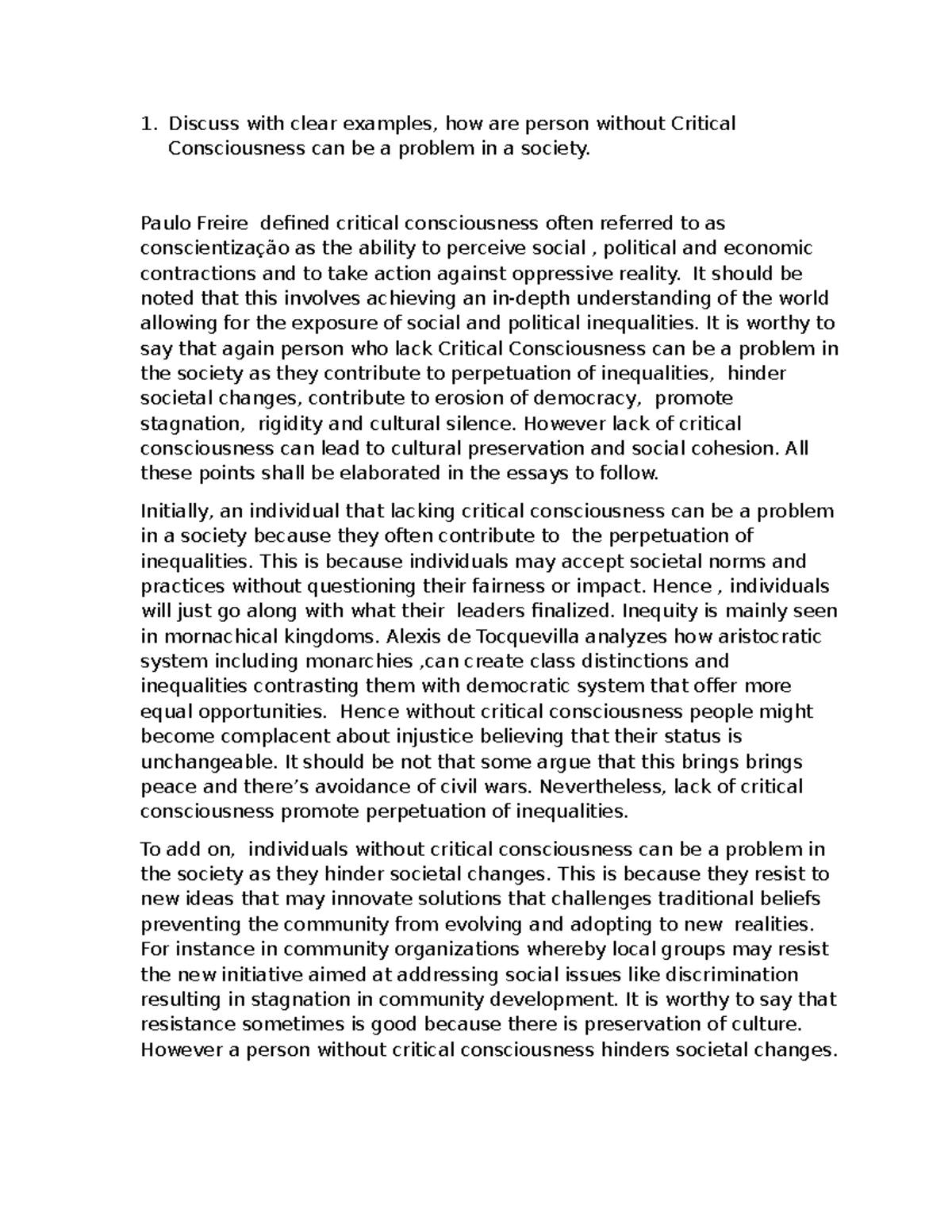 Critical Consciousness and Its Societal Implications: A Study on ...