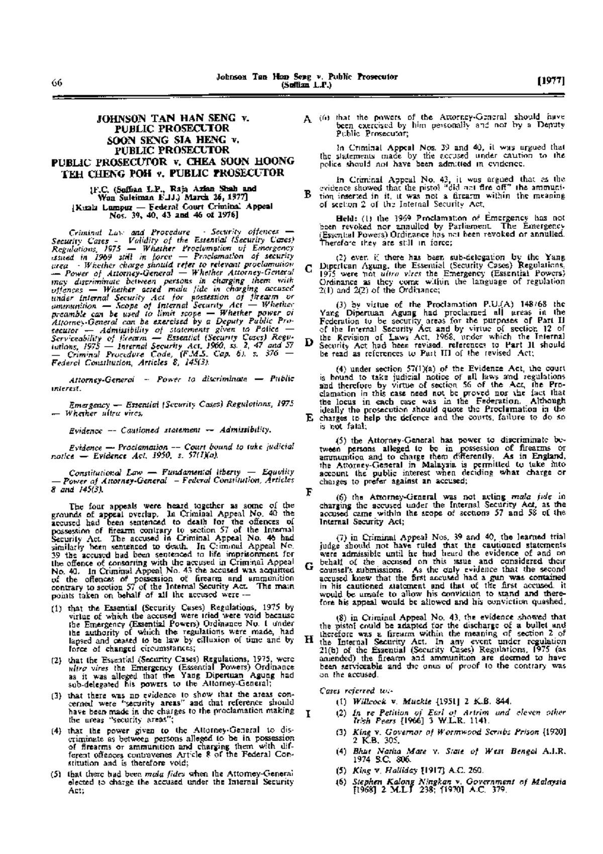 Johnson Tan Han Seng V. Public Prosecutor: Analysis of Security Cases ...