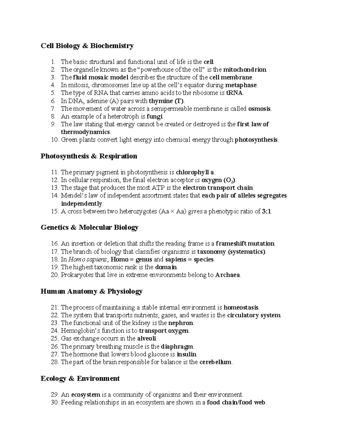 Biology Quiz Bee Reviewer: Key Concepts in Cell Bio & Genetics - Studocu