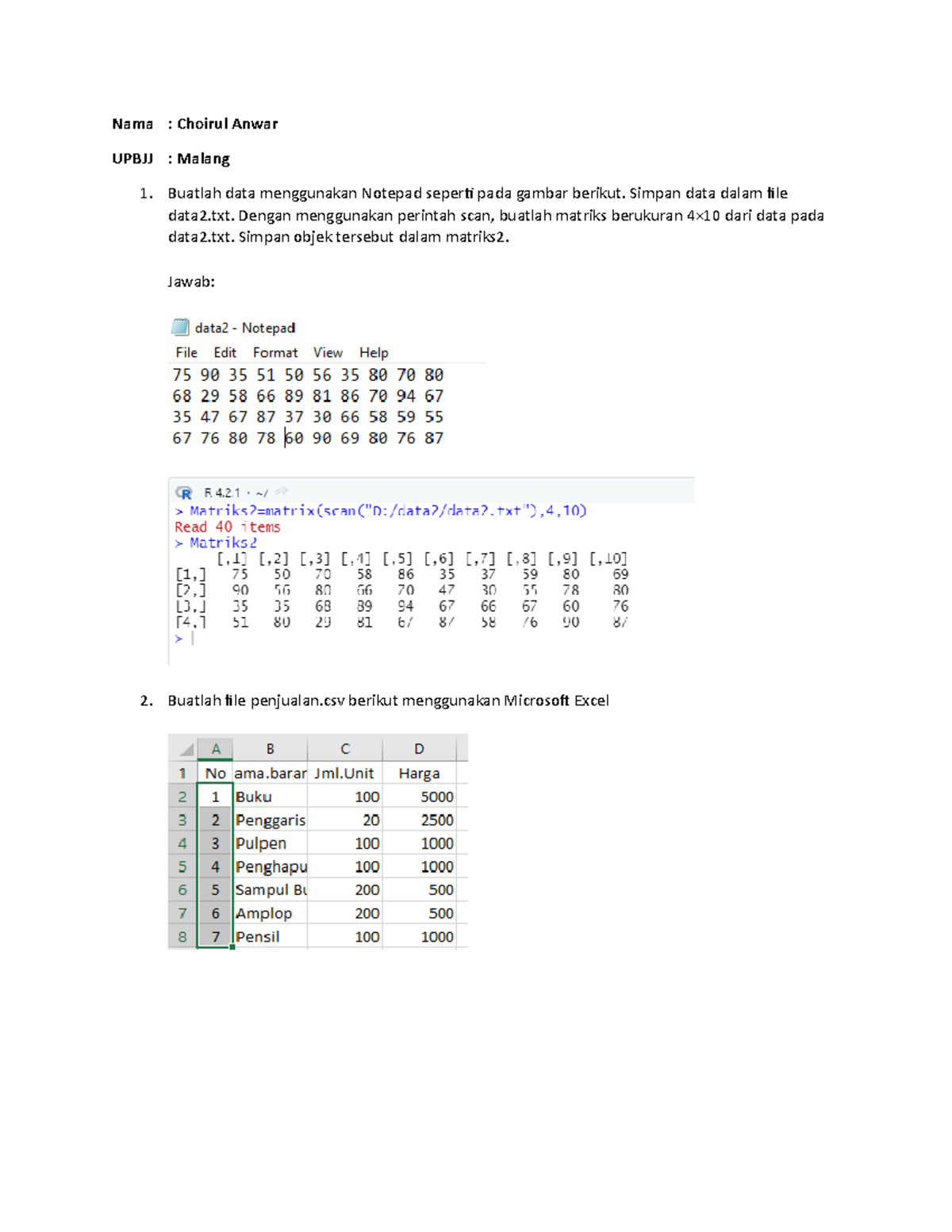 Komputer 1 Diskusi 6 - Pembuatan Data dan Program R - Studocu