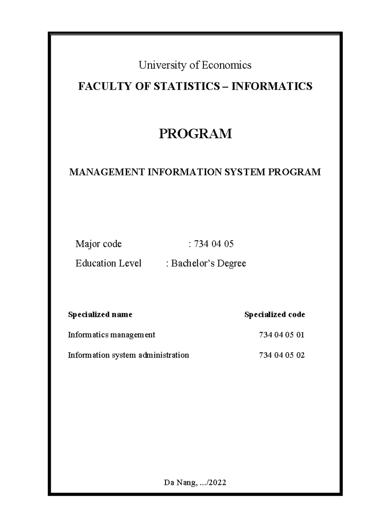 Management Information Systems Overview - Major Codes 734 04 05 01 ...