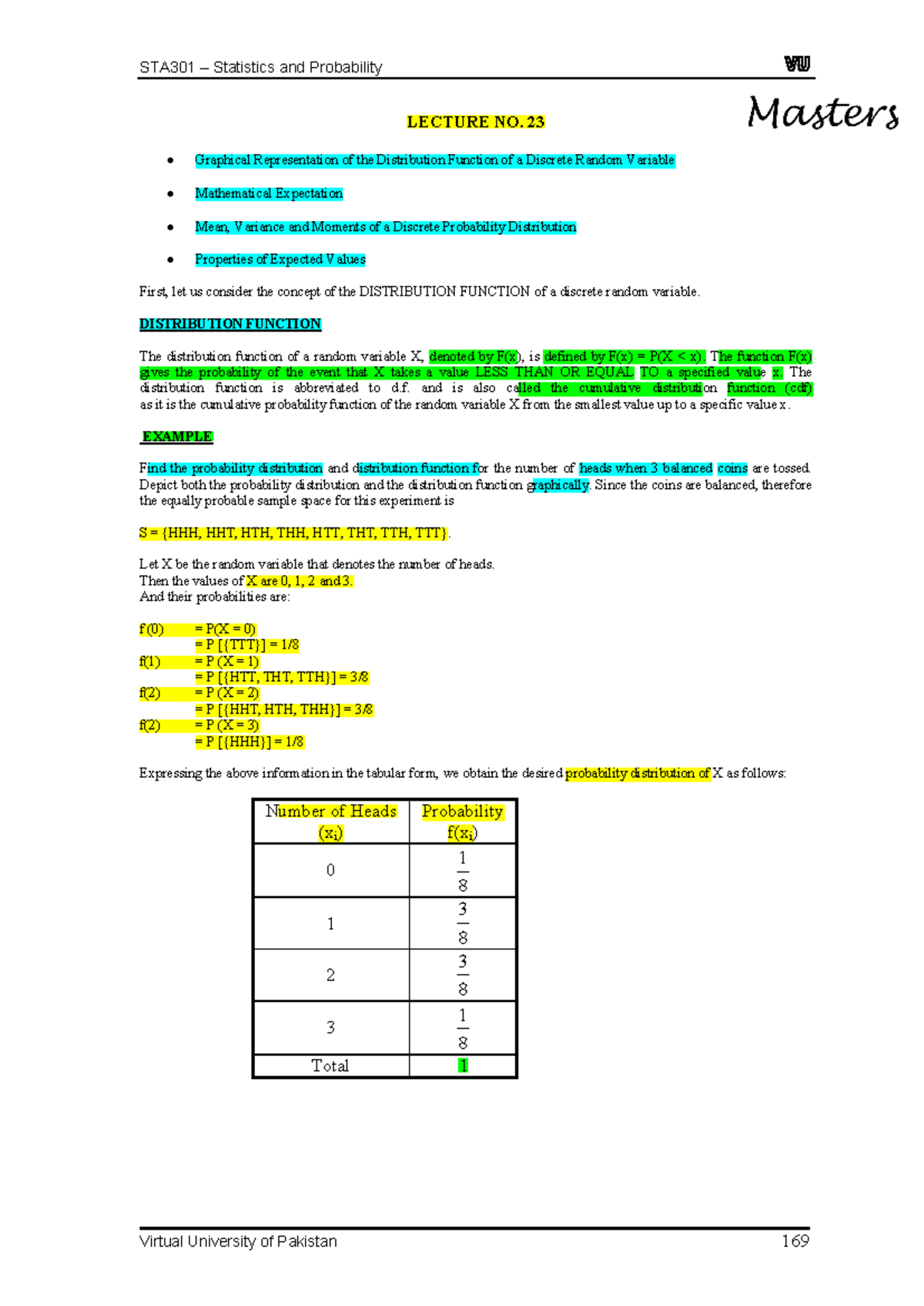 STA301 Final Term Handouts: Discrete Random Variables & Expectation ...