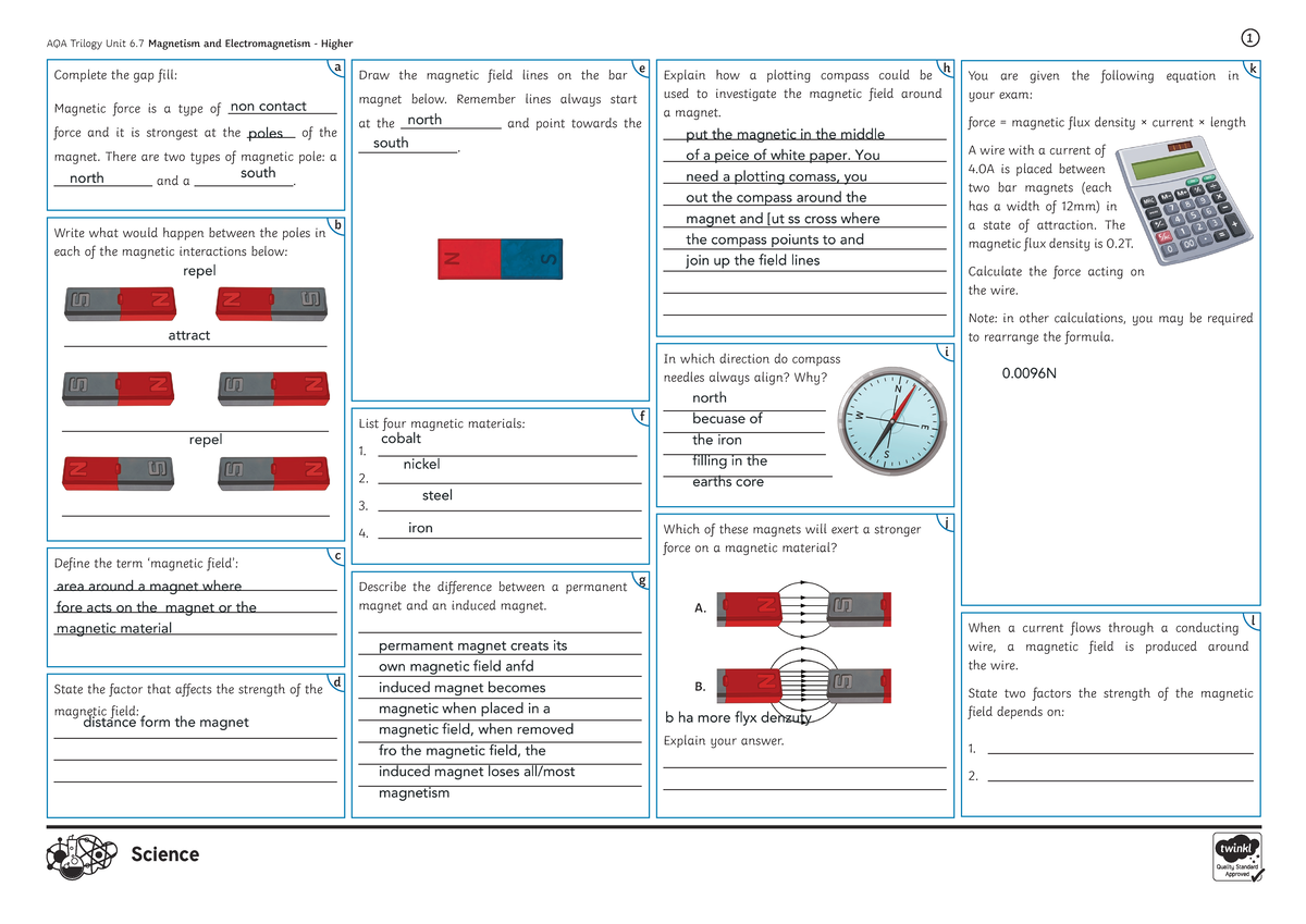 AQA Trilogy Unit 6 Higher Magnetism & Electromagnetism Revision Notes ...