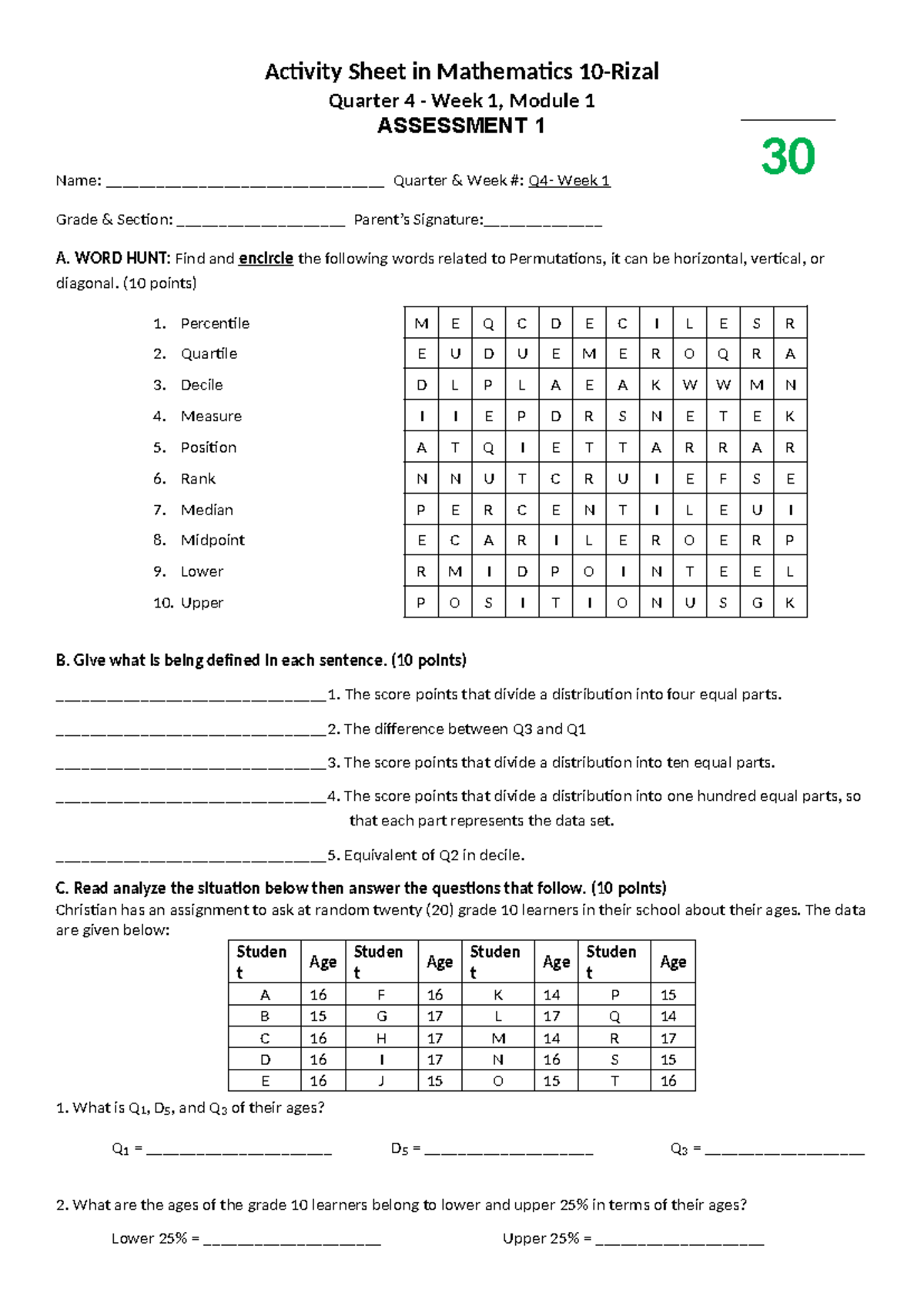 AS, MATH 10-R, Q4W1 - ACTIVITY SHEET FOR MATHEMATICS GRADE 10 ...