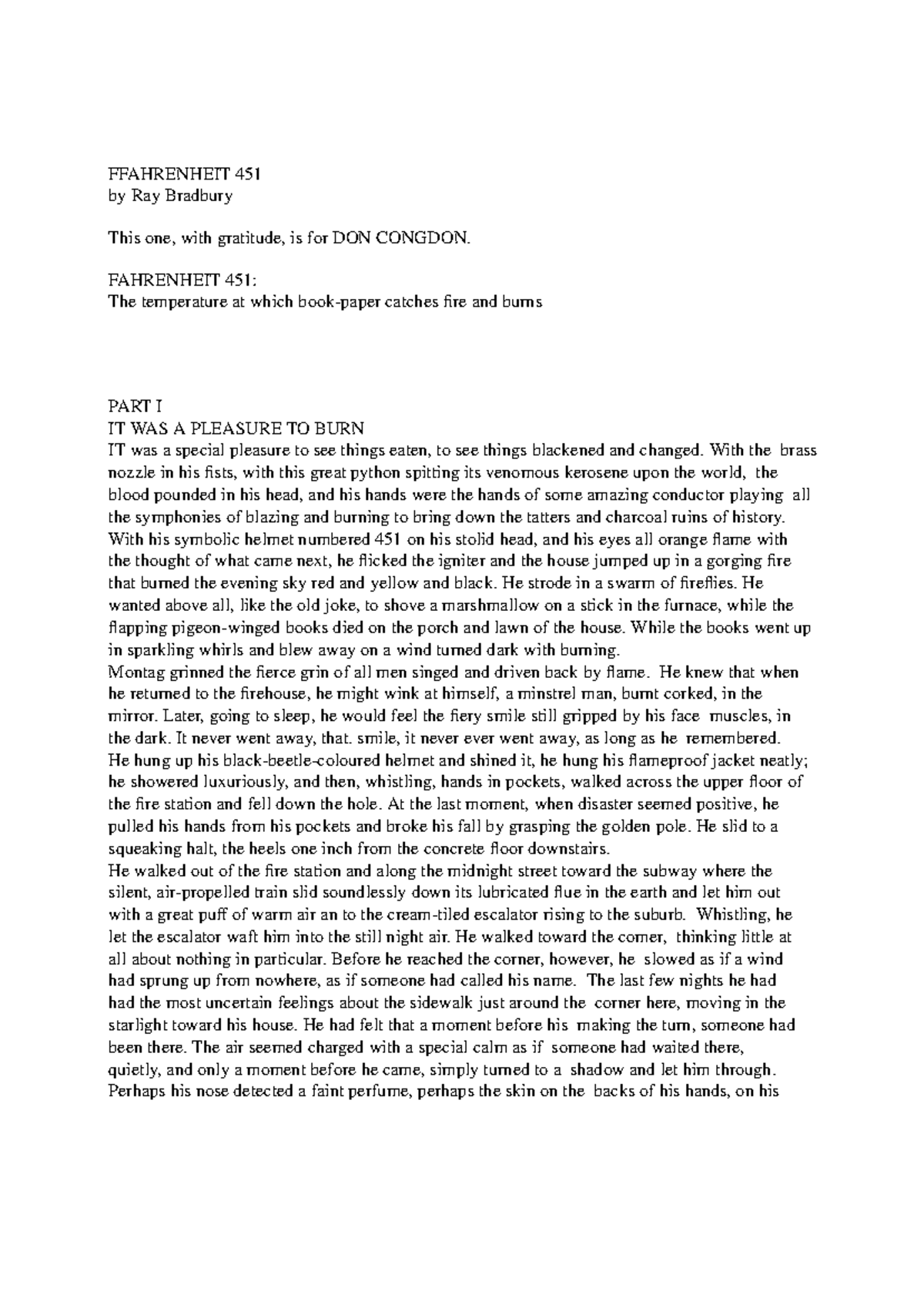 Fahrenheit 451 (complete text) - FFAHRENHEIT 451 by Ray Bradbury This ...