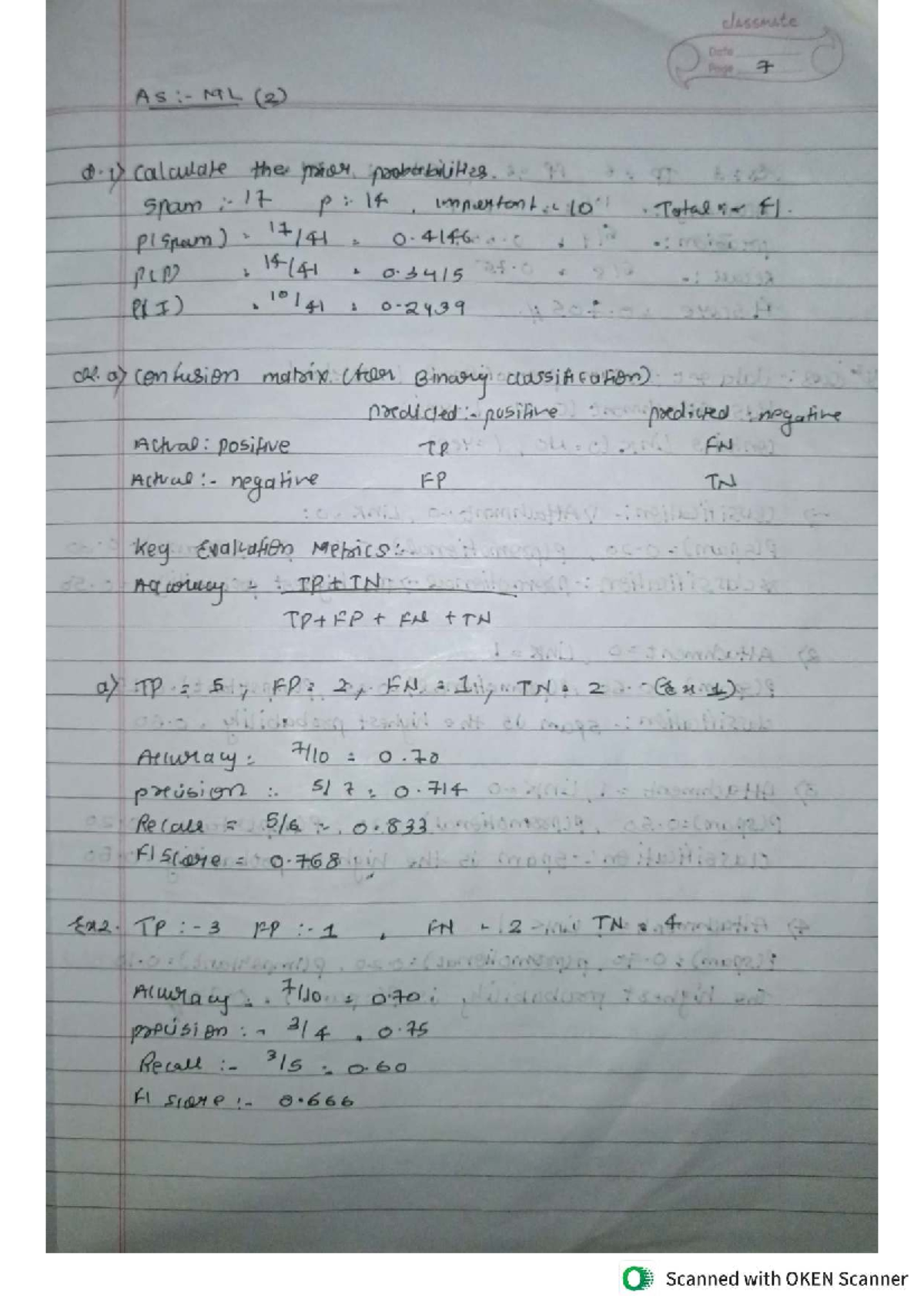 A2 ML - Machine Learning Practical 02: Prior Probabilities & Metrics - Studocu