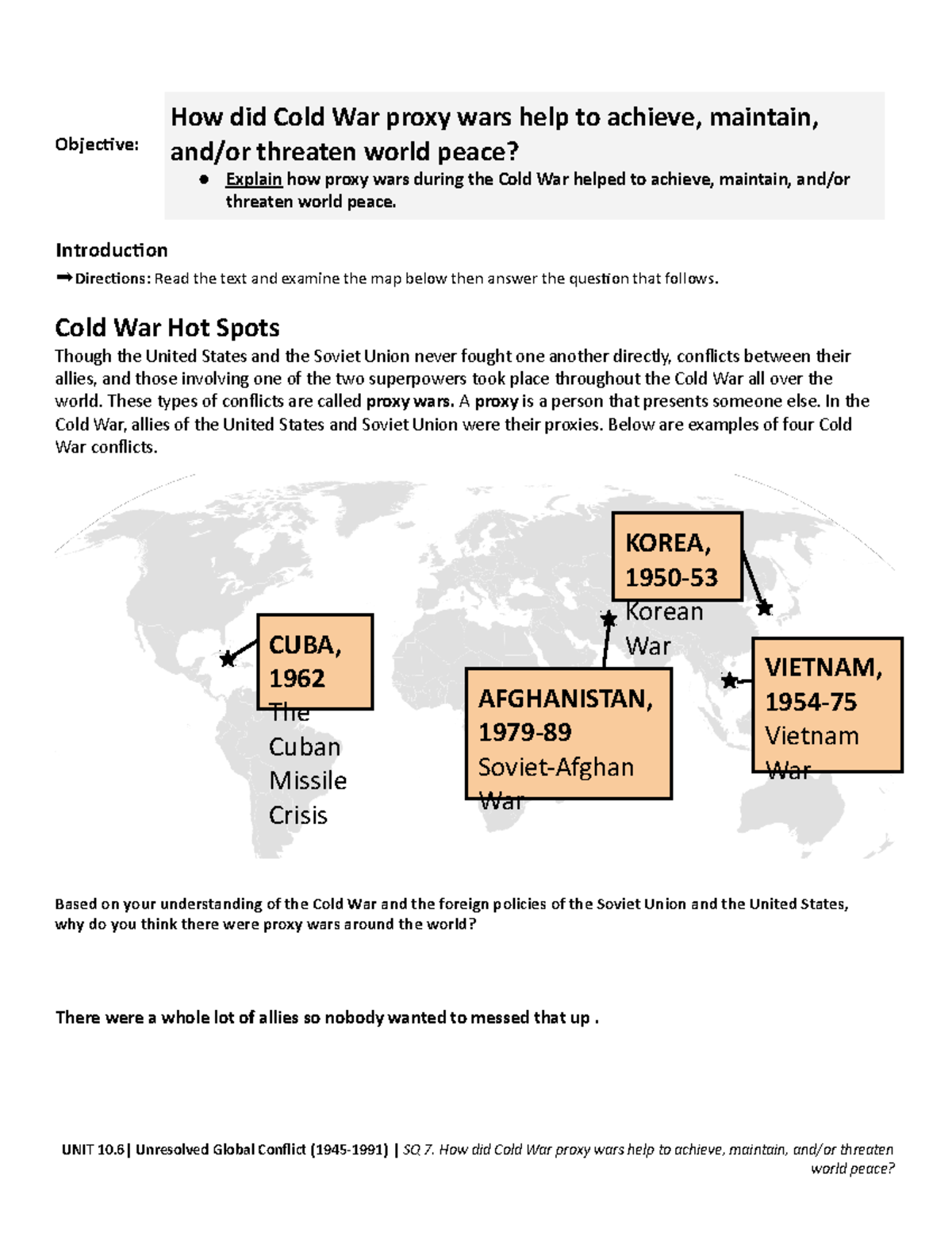 Korean War Worksheet 2 - classwork - Objective: How did Cold War proxy ...