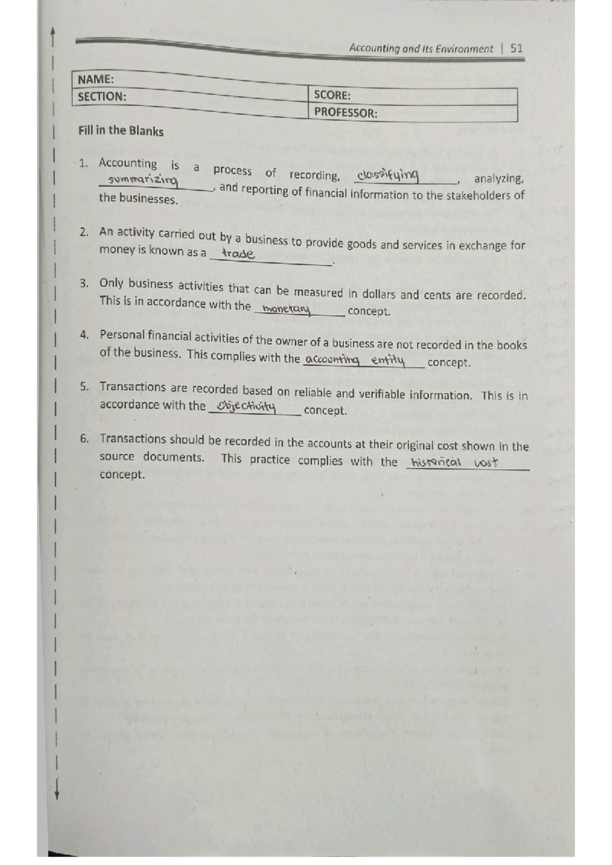 Accounting 101: Chapter 1 - Fill in the Blanks Exercise - Studocu