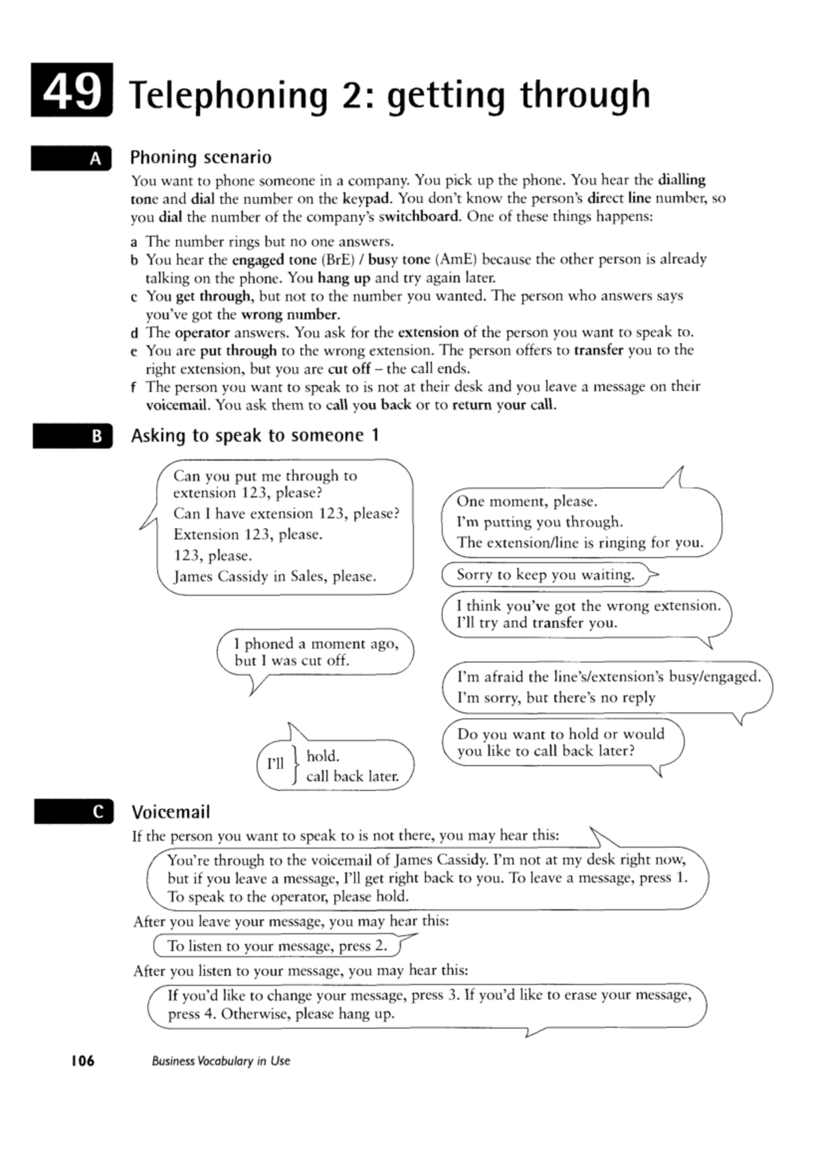 Telephoning language - A# Telephoning 2: getting through Phoning ...