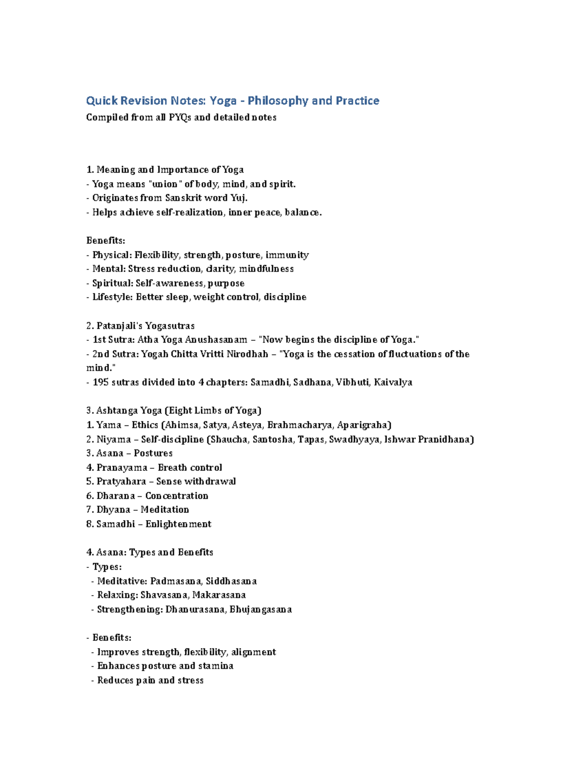 Yoga Philosophy & Practice Revision Notes: Key Concepts & Benefits ...