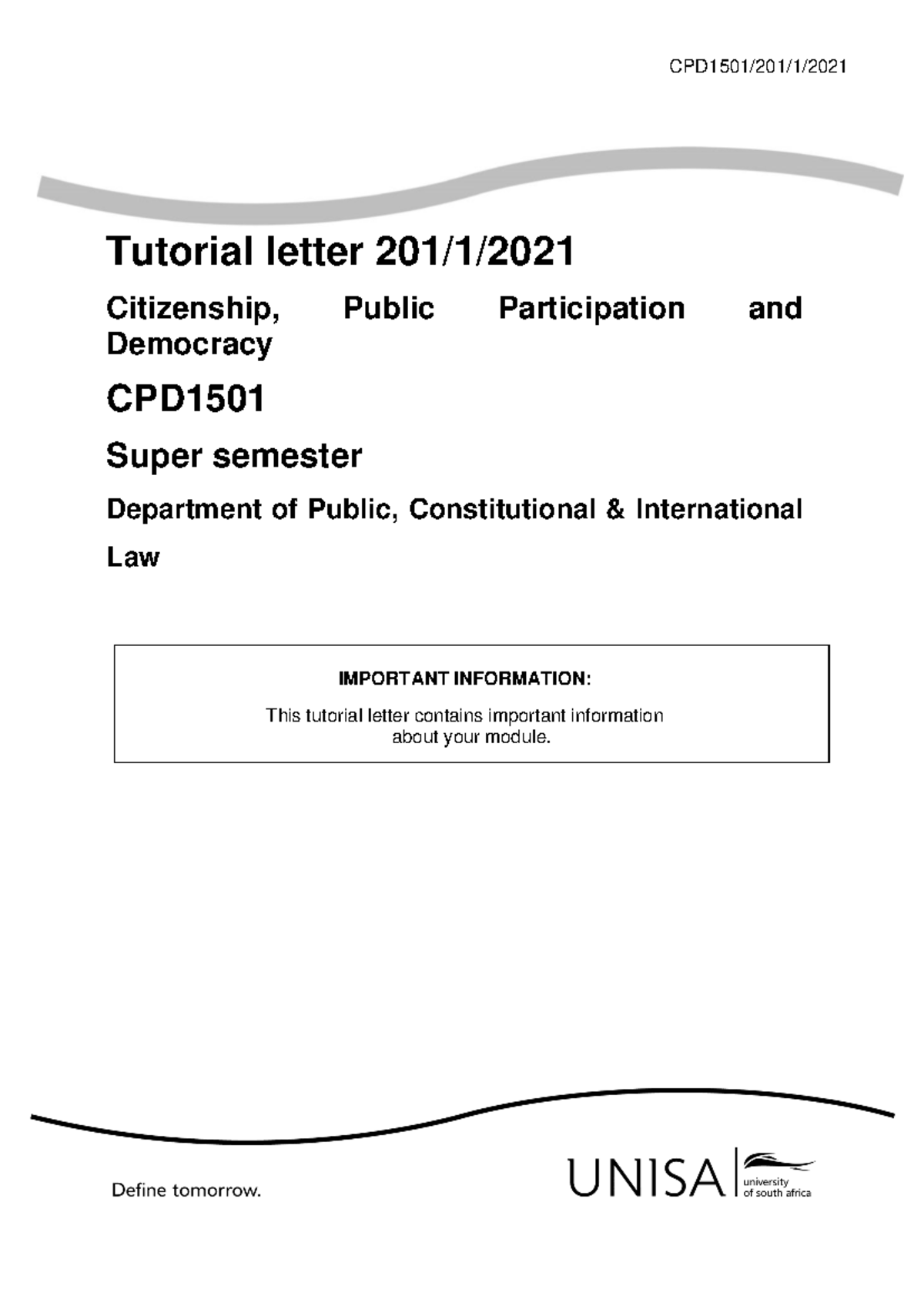 CPD 1501 201 - Tutorial letter - CPD1501/201/1/ 2021 Tutorial letter ...