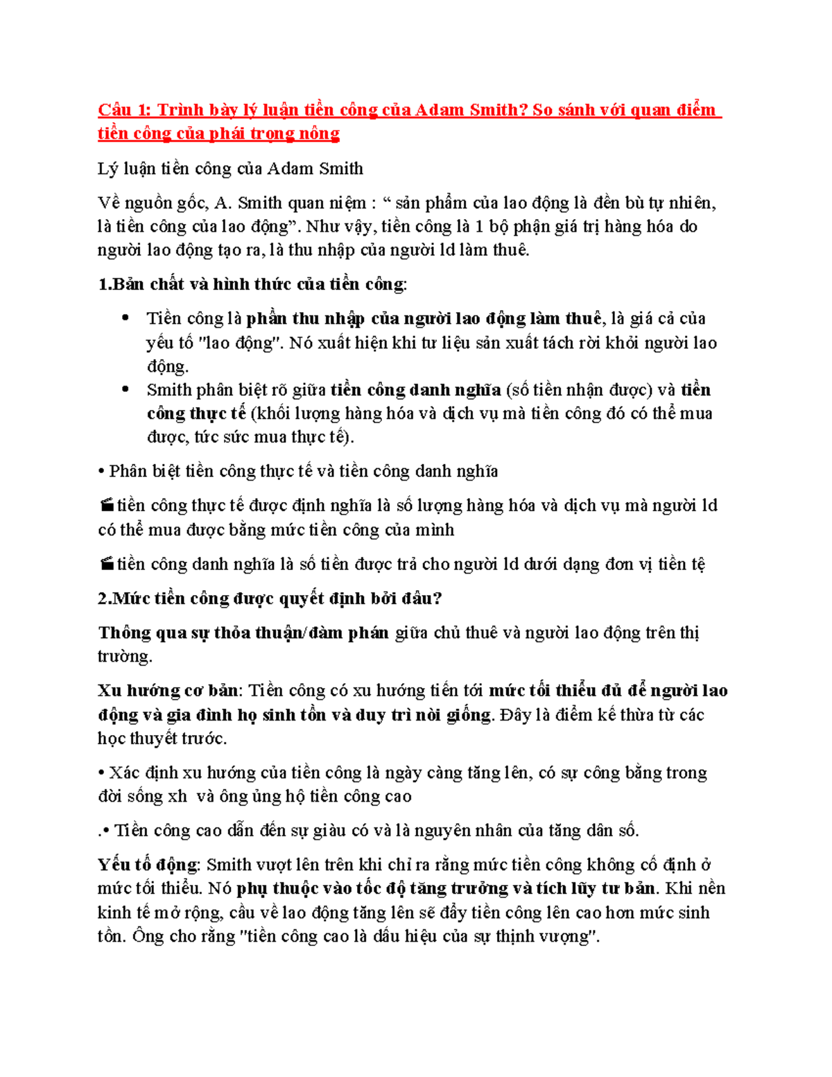 Lý luận Tiền Công và Tiền Tệ của Adam Smith và David Ricardo (Kinh tế ...