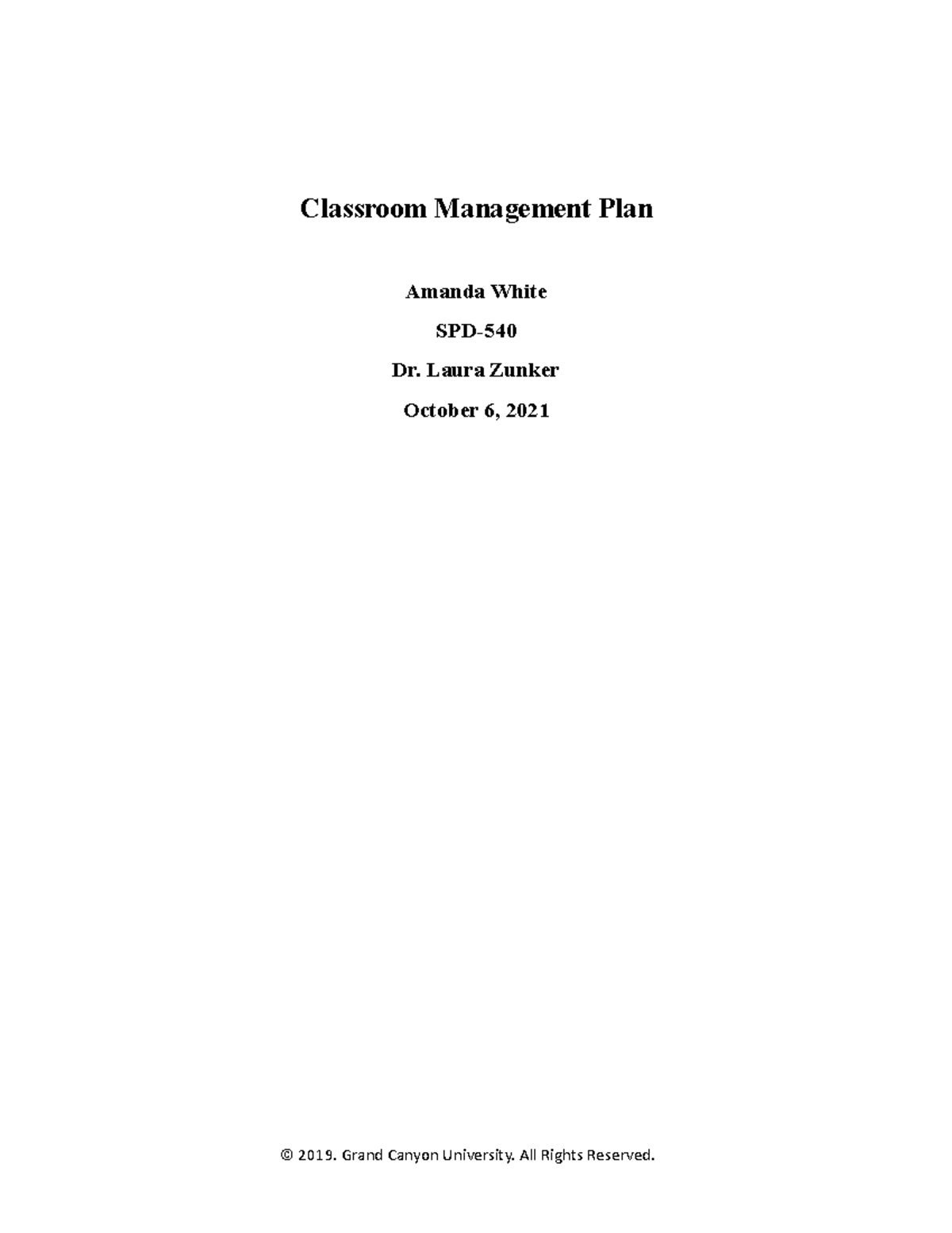 SPD 540 RS Classroom Management Plan Template by Amanda White - Studocu