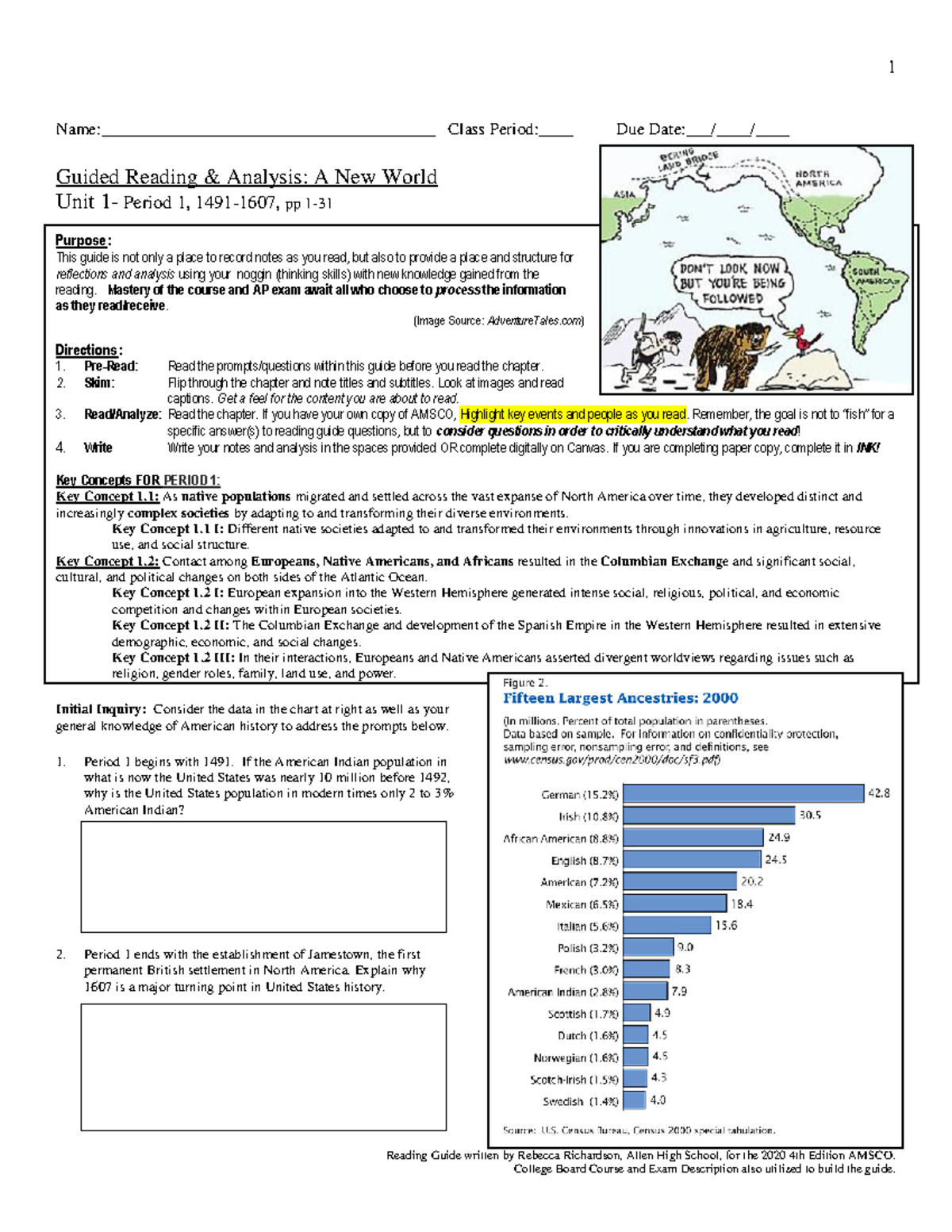 AMH 2020 Period 1 Amsco Reading Guide & Analysis (1491-1607) - Studocu
