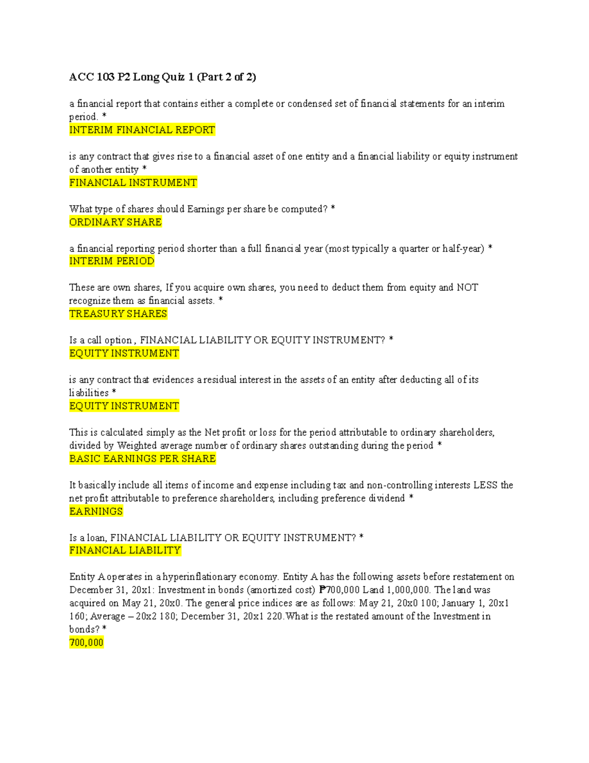 ACC Long Quiz 1 (Part 2 of 2) - ACC 103 P2 Long Quiz 1 (Part 2 of 2) a ...