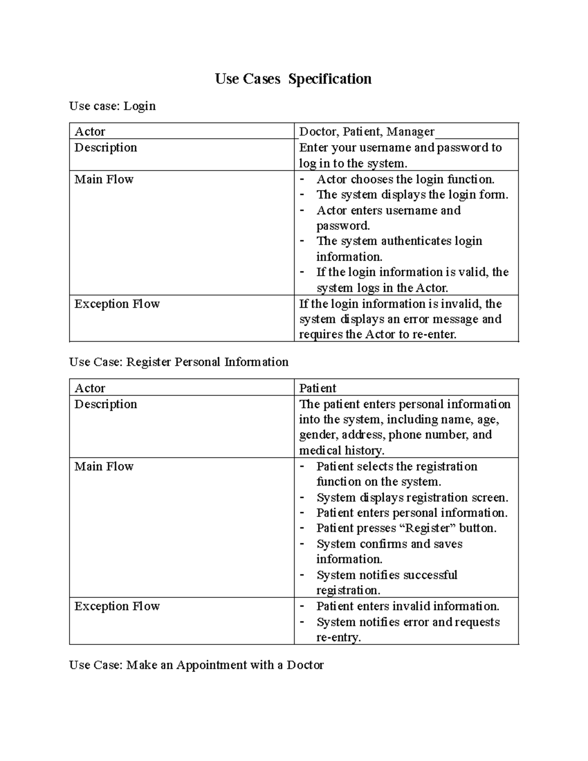 Use Cases Specification for Healthcare System Management - Studocu