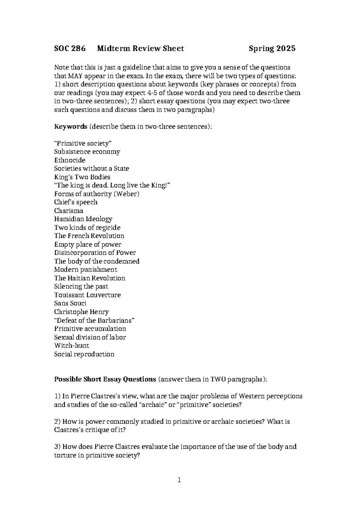 SOC 286 Midterm Exam Review Guide - Spring 2025 - Studocu