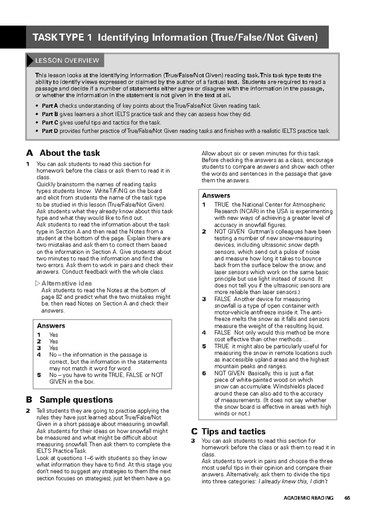 TASK TYPE 1: Identifying Information Given - Lesson Overview - Studocu