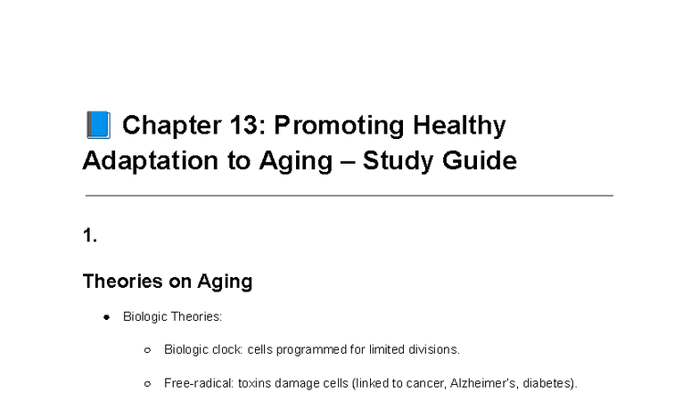 Chapter 13: Study Guide on Healthy Aging & Adaptation Theories - Studocu