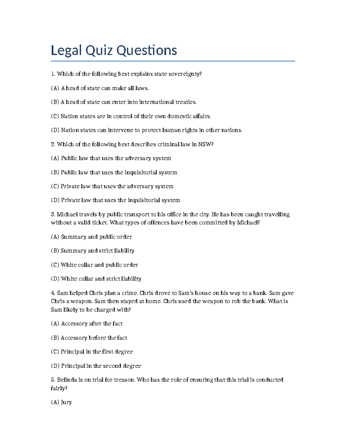 Legal Quiz Questions 2 - quiz - Legal Quiz Questions Which of the ...