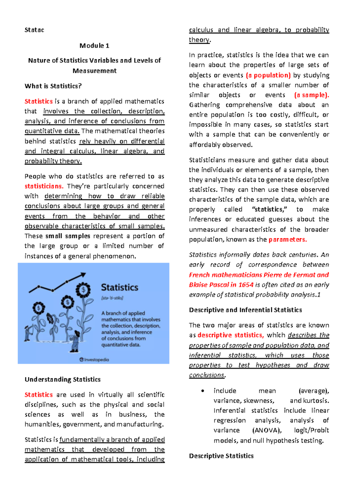 Statac Module 1: Nature of Statistics, Variables & Measurement Levels ...