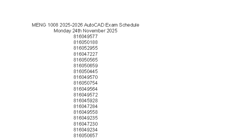 MENG 1008 AutoCAD Exam Schedule 2025-2026 Updated - Studocu