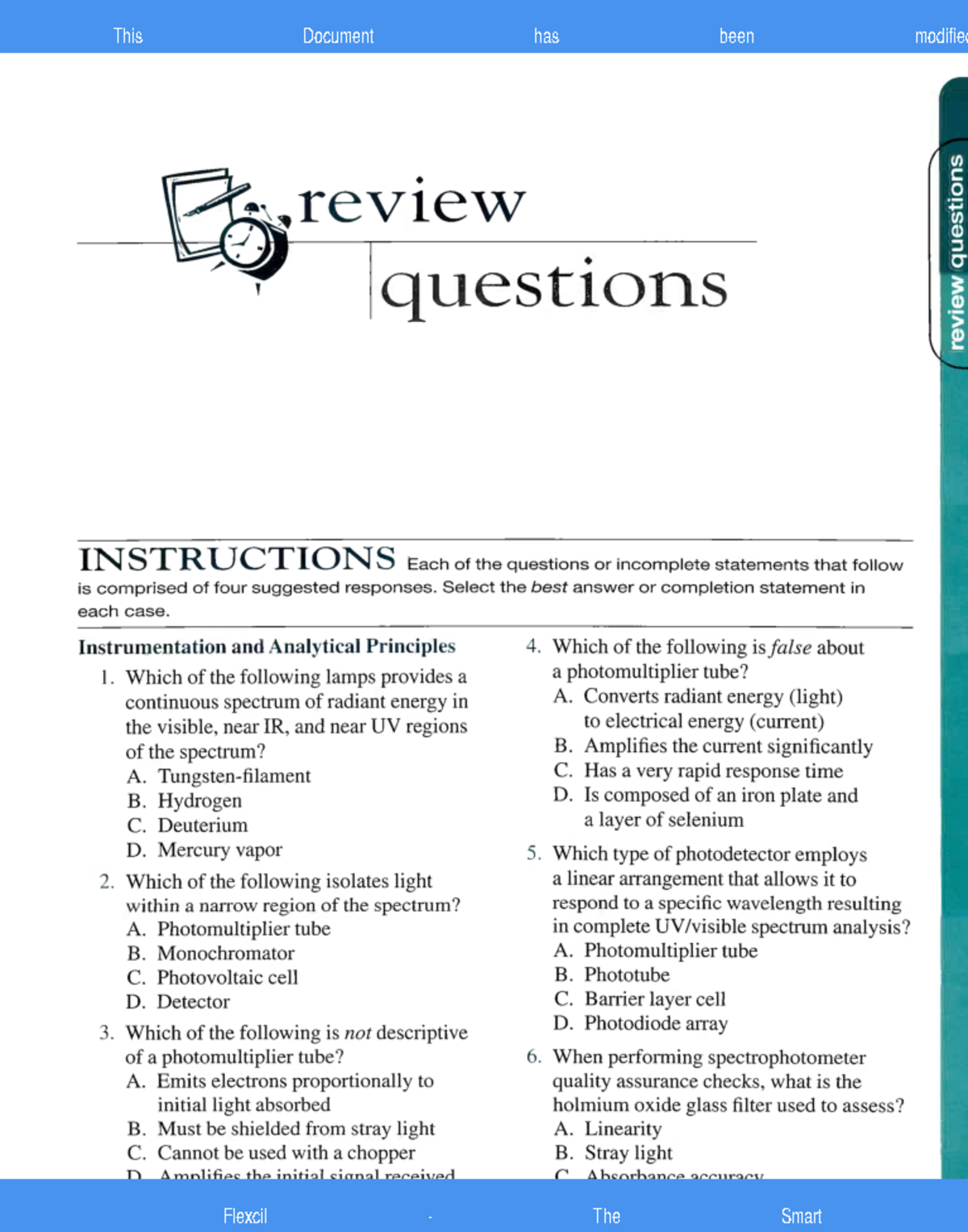 Ciulla CC Review: Analytical Instrumentation and Chemistry Questions ...