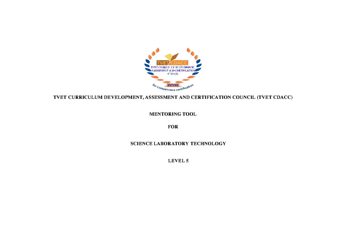TVET CDACC Mentoring Tool for Science Laboratory Technology Level 5 ...