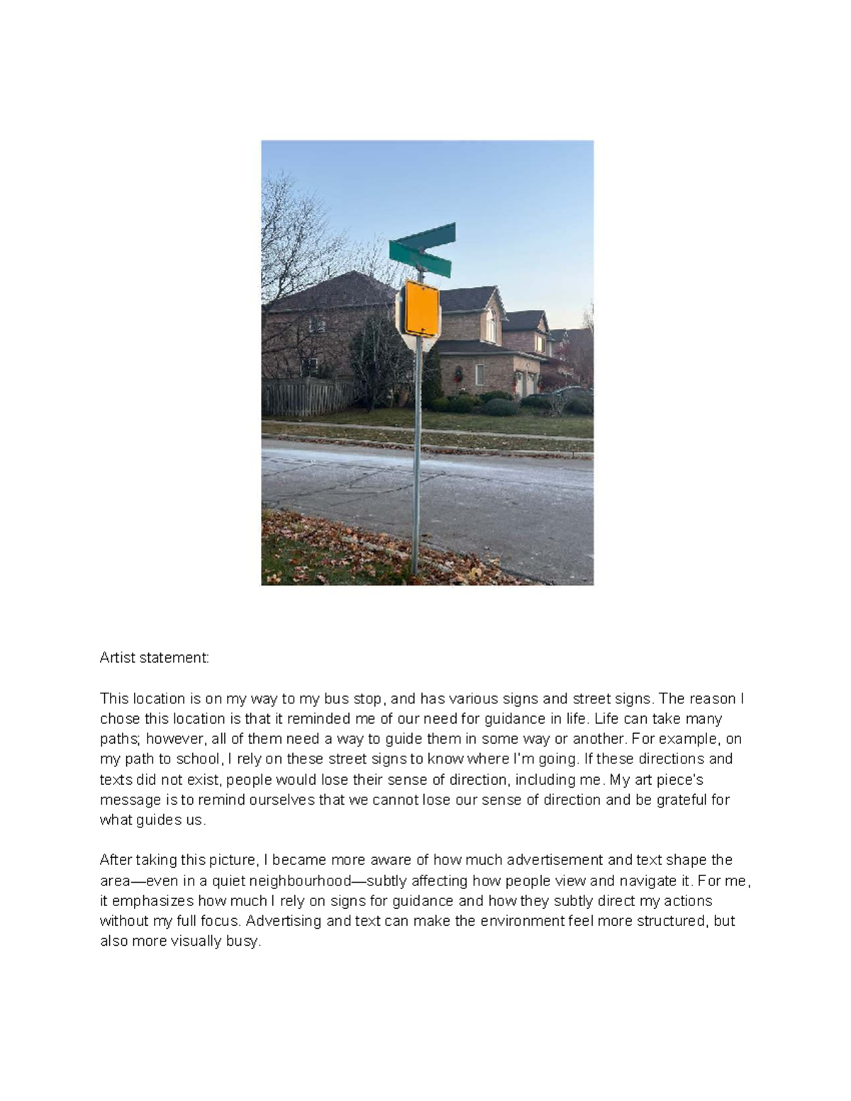 Artist Statement: The Importance of Guidance in Our Lives - Studocu