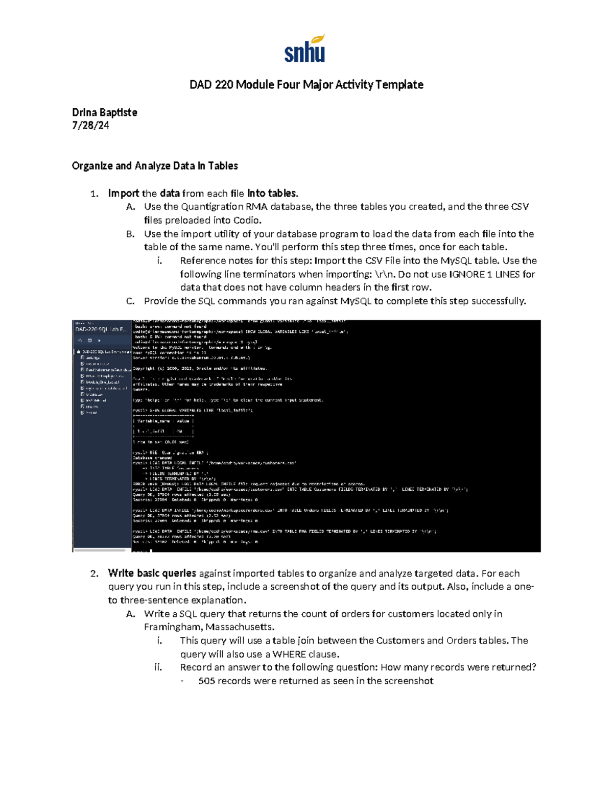 DAD 220 Module Four Major Activity Completed - DAD 220 Module Four Major Activity Template Drina ...