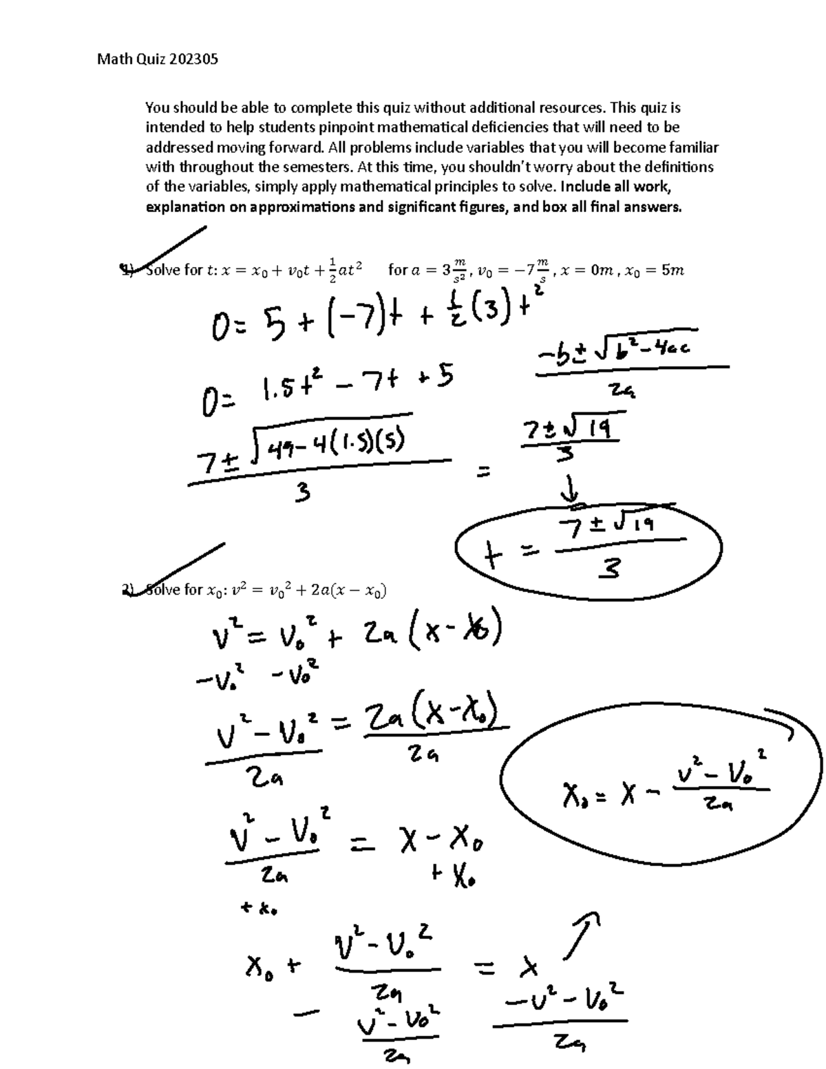 Math Quiz Solutions and Concepts for PHYS1111 - Studocu