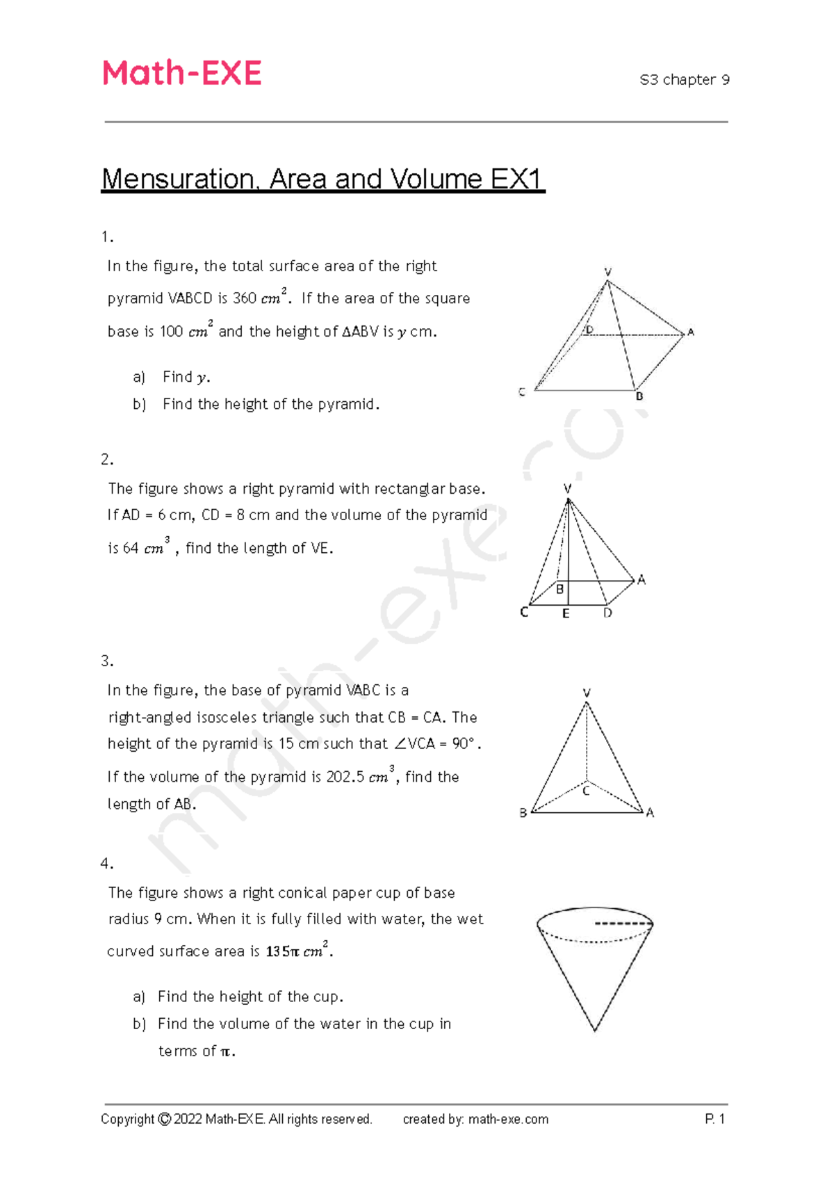 S3 Chapter 9 Mensuration, Area & Volume Exercises Solutions - Studocu