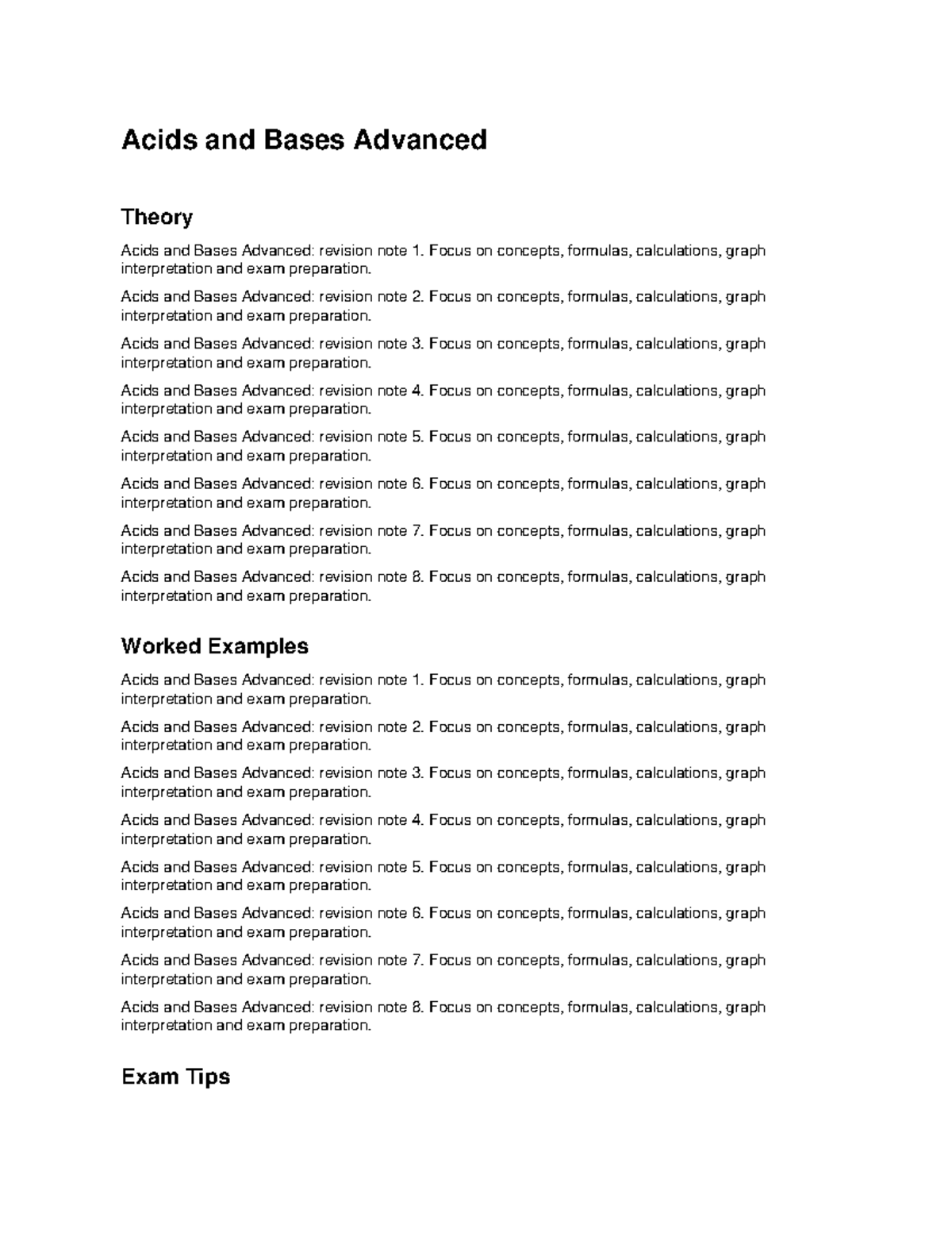 Acids and Bases Advanced: Comprehensive Revision Notes for Exam Prep ...