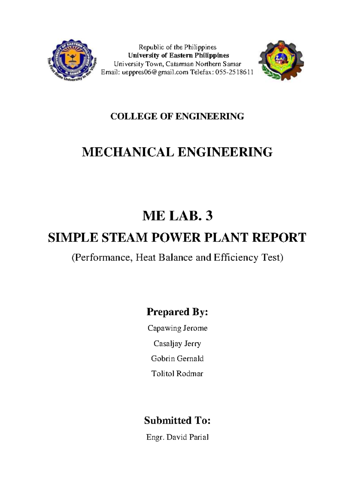 ME 3 simple steam power plant performance report and efficiency test ...