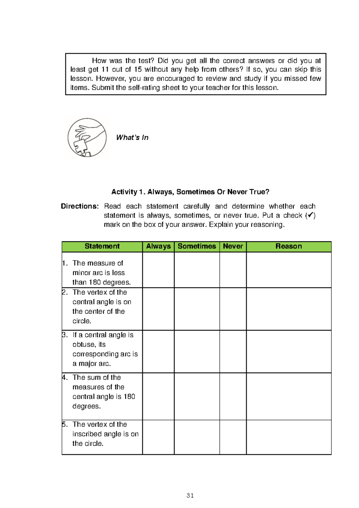 MATH 10 - Lesson 3: Understanding Angles and Arcs in Circles - Studocu