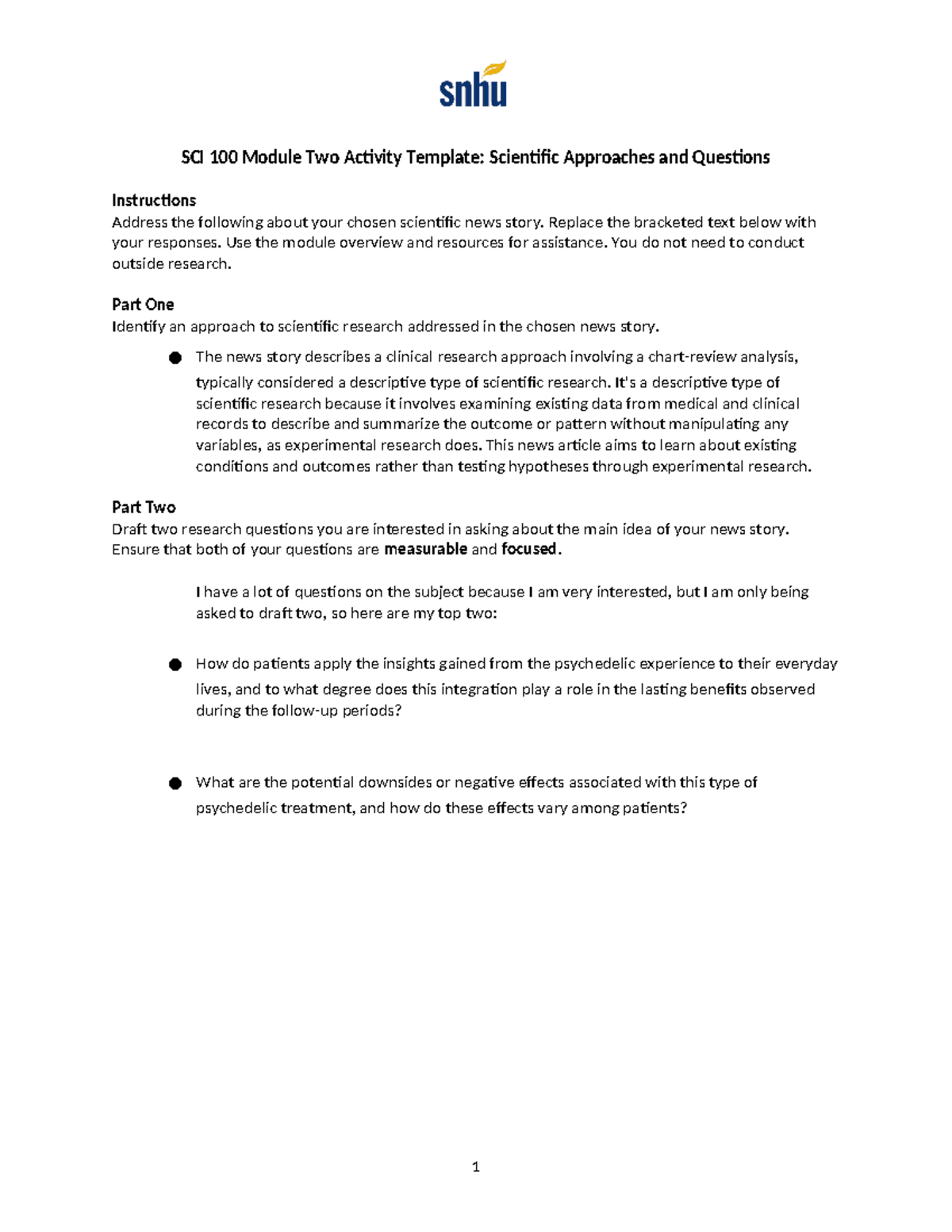 SCI 100 Module Two Activity Template - Replace the bracketed text below ...