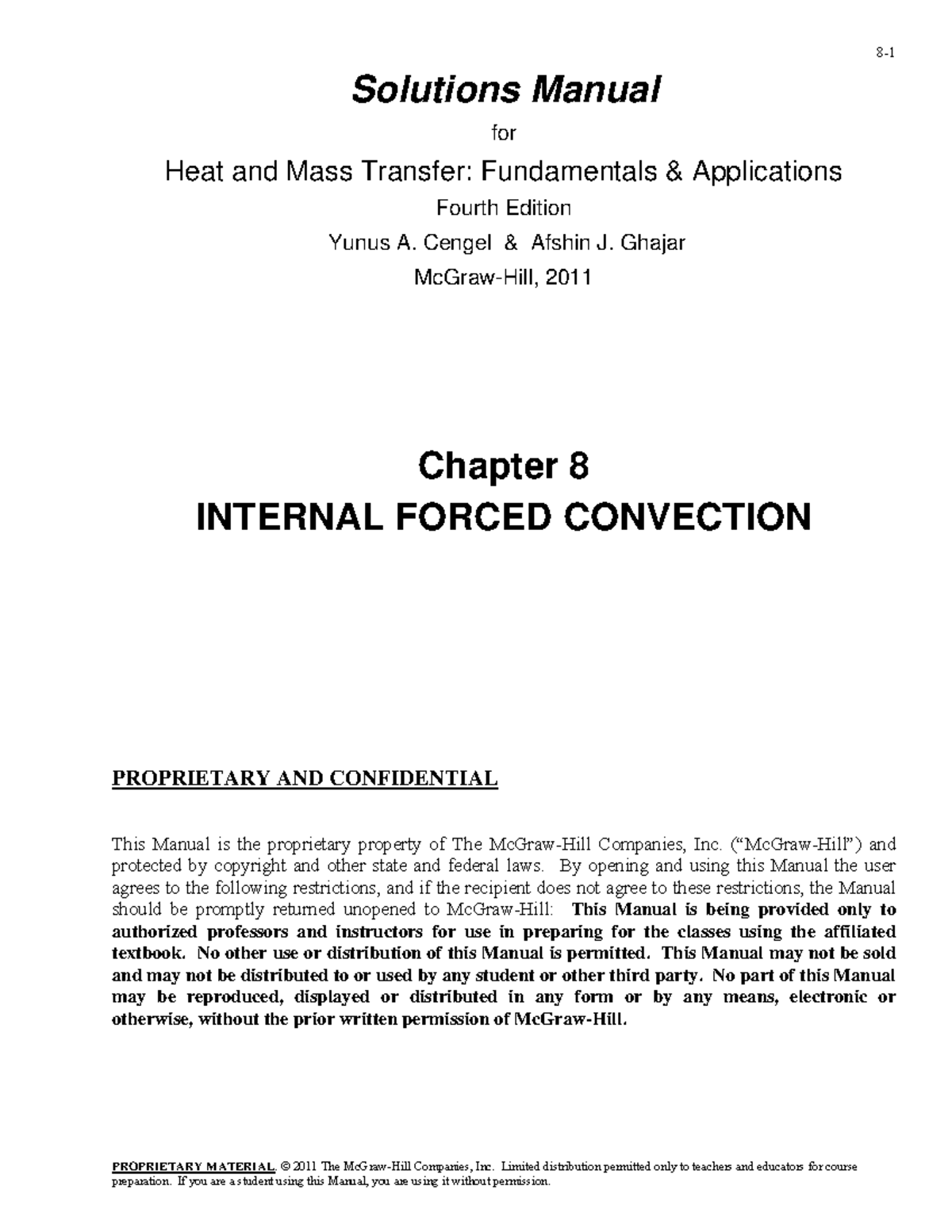 Heat and Mass Transfer: Chapter 8 Solutions Manual (4e) - Studocu