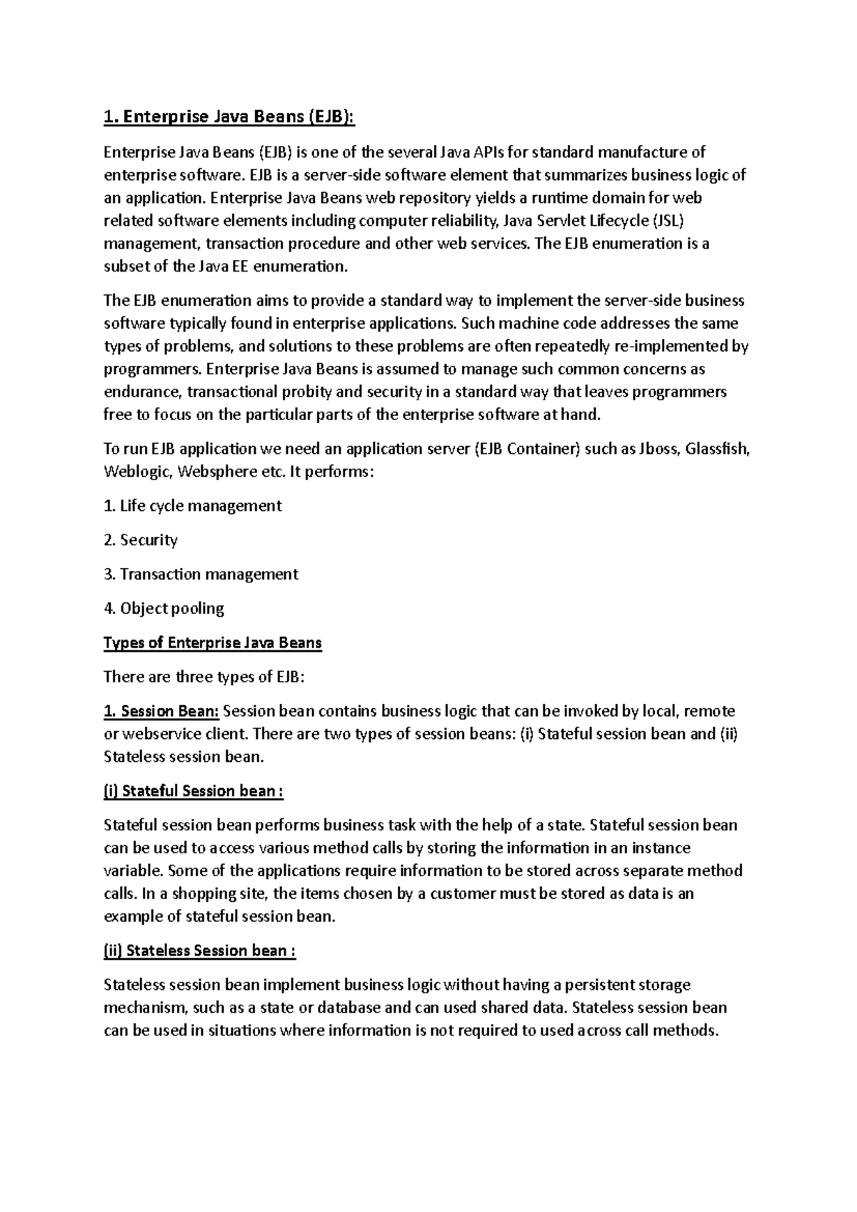 Unit 4: Key Concepts of EJB, JDBC Drivers, and JavaBeans - Studocu
