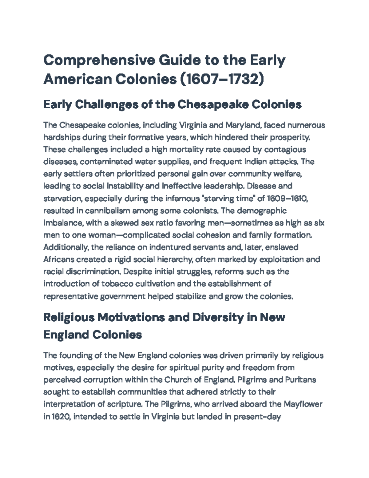 Comprehensive Overview of Early American Colonies (1607-1732 ...