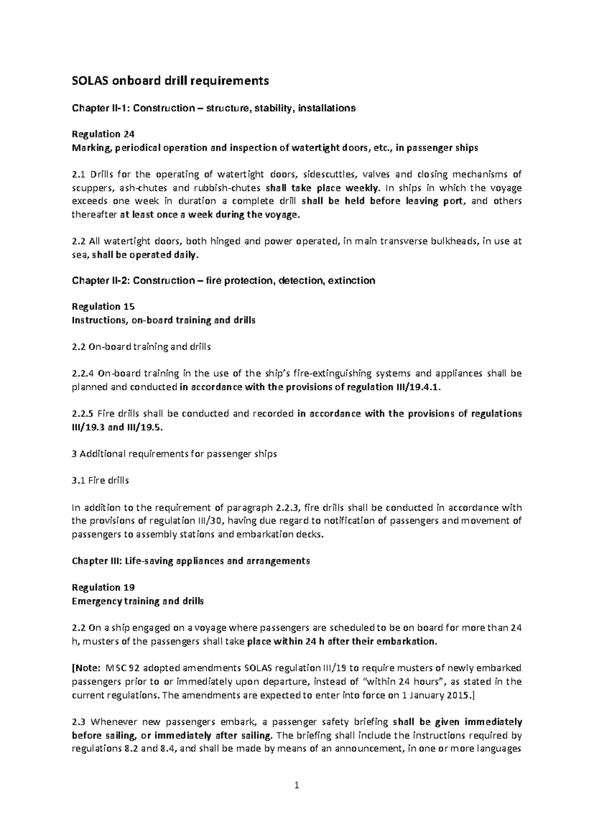 Drill frequency - SOLAS onboard drill requirements Chapter II-1 ...
