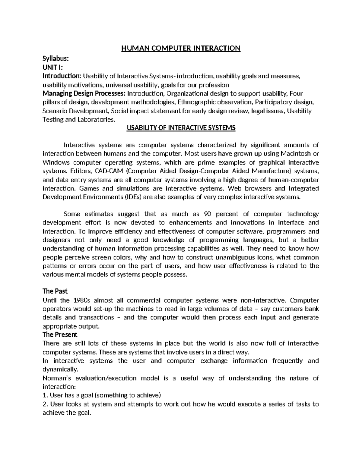 HCI 101: Unit I Notes on Usability and Interactive Systems - Studocu