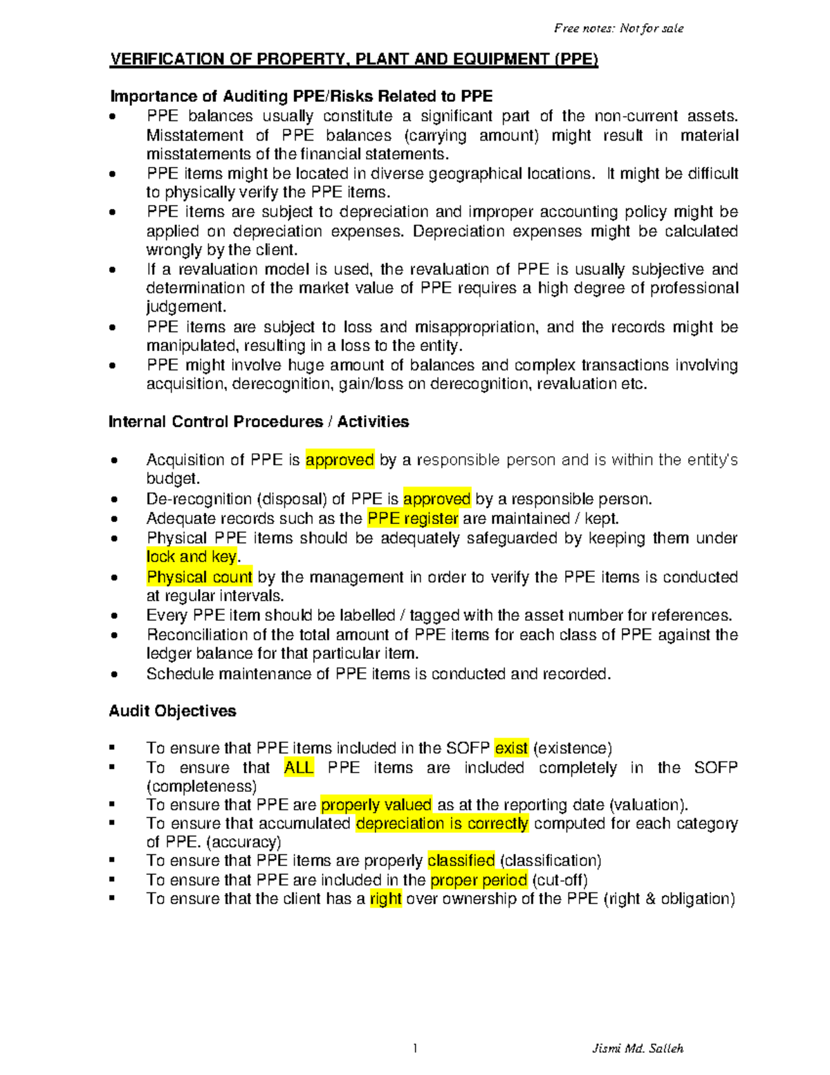 Audit of PPE and Cash: Importance of Verification and Procedures - Studocu