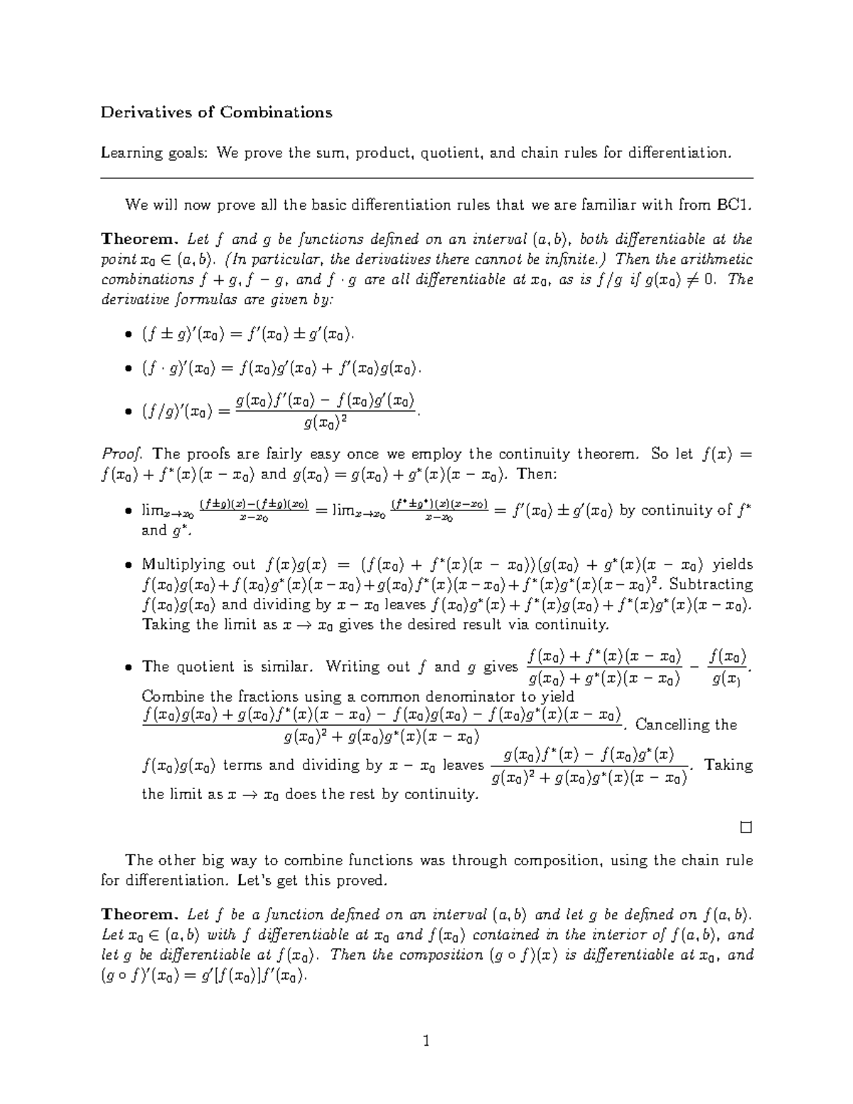 28 Derivatives of Combinations - Derivatives of Combinations Learning ...