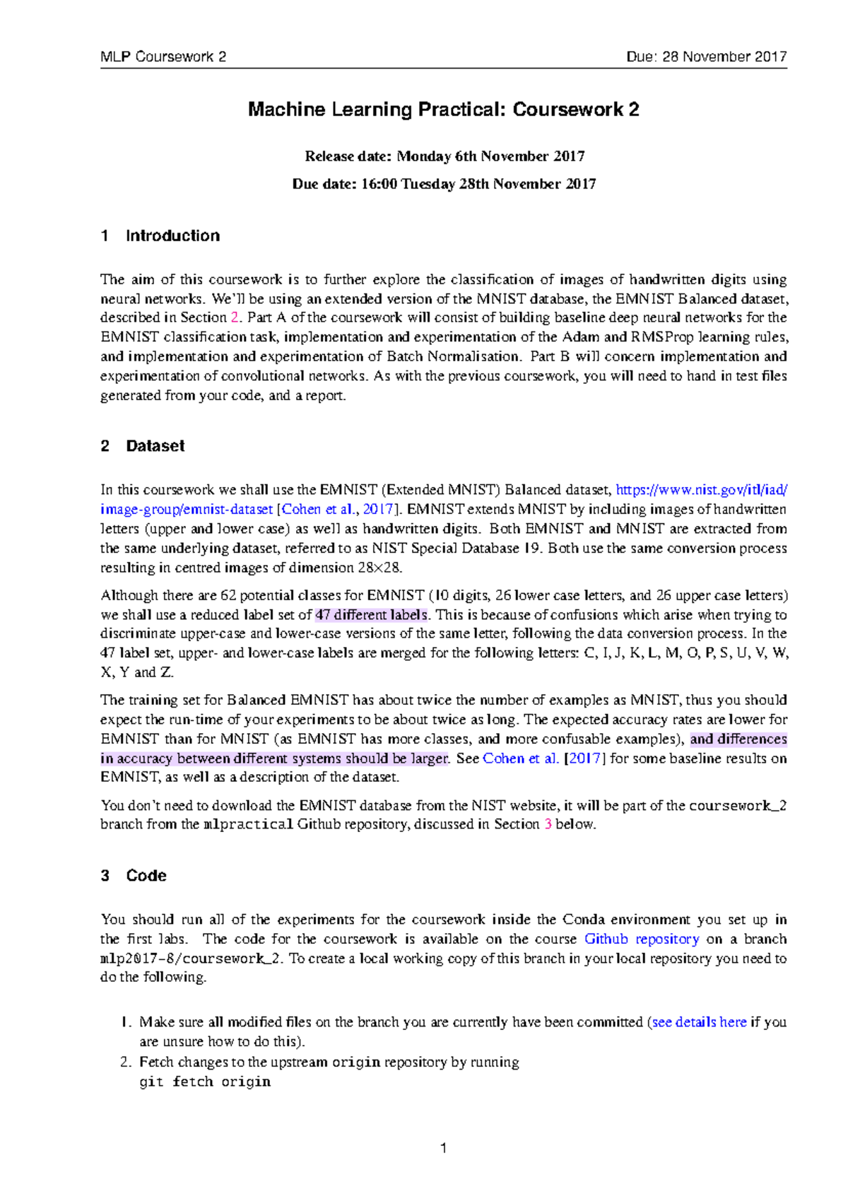 Coursework 2 - We’ll be using an extended version of the MNIST database ...