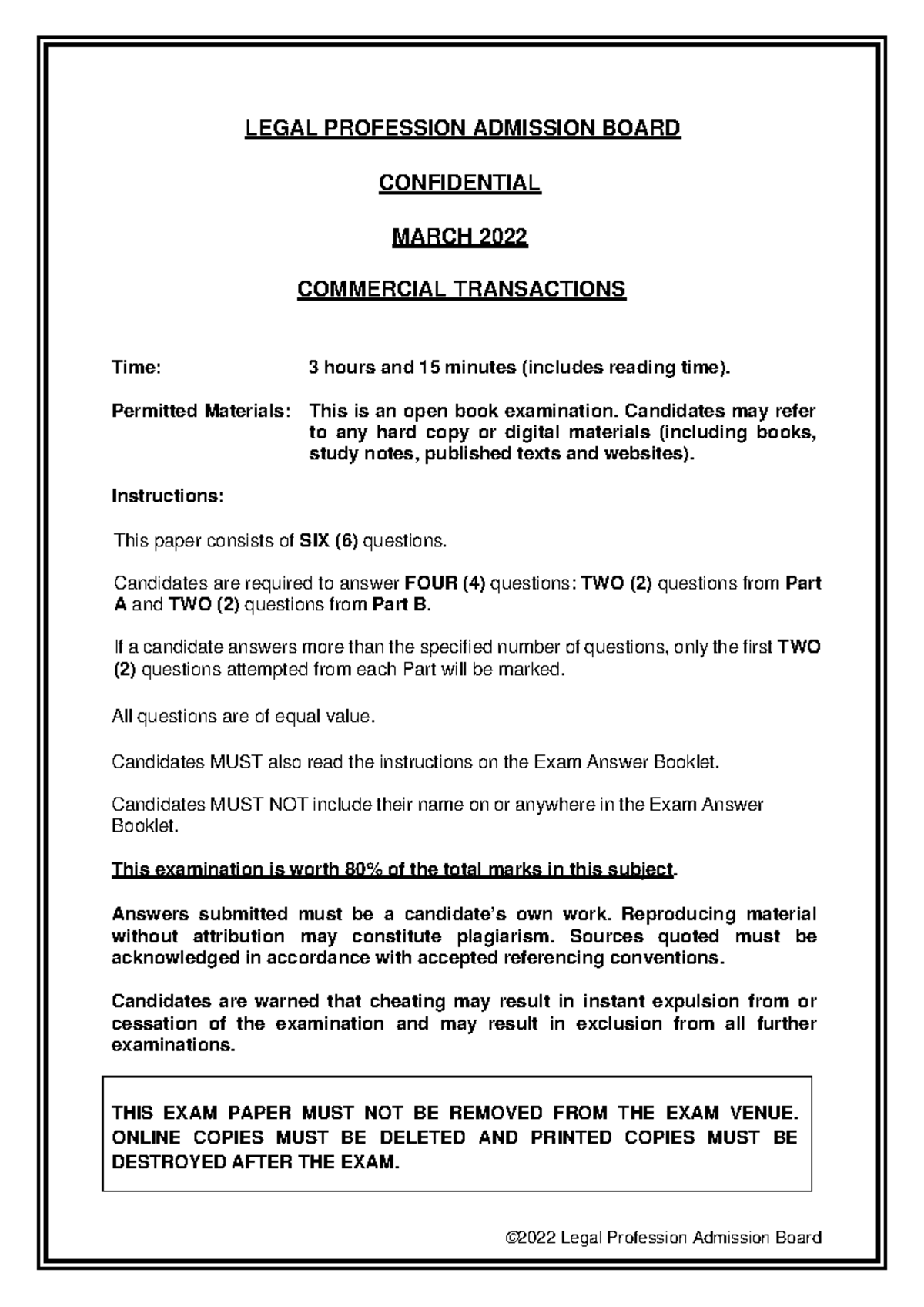 Commercial Transactions Exam Paper (08) - March 2022 Summary & Analysis ...