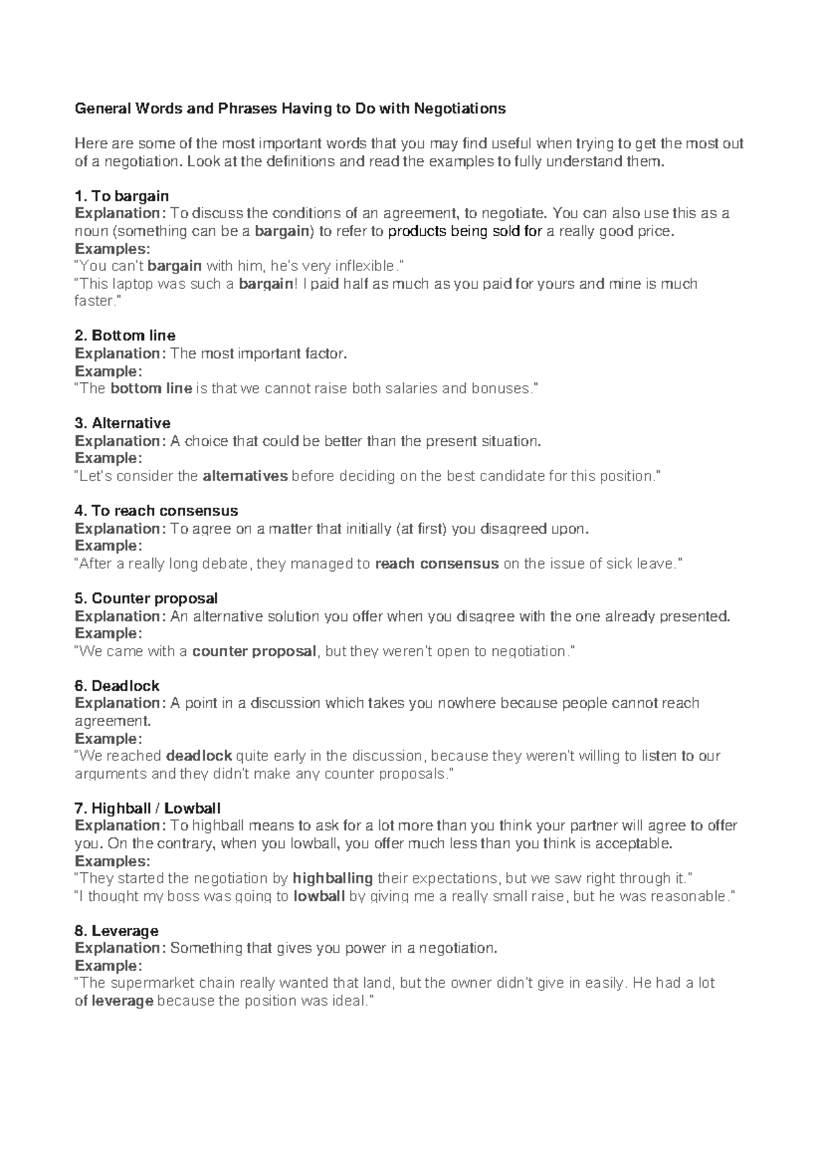 Negotiations Vocabulary and Phrases - AAAAA Study Guide - Studocu